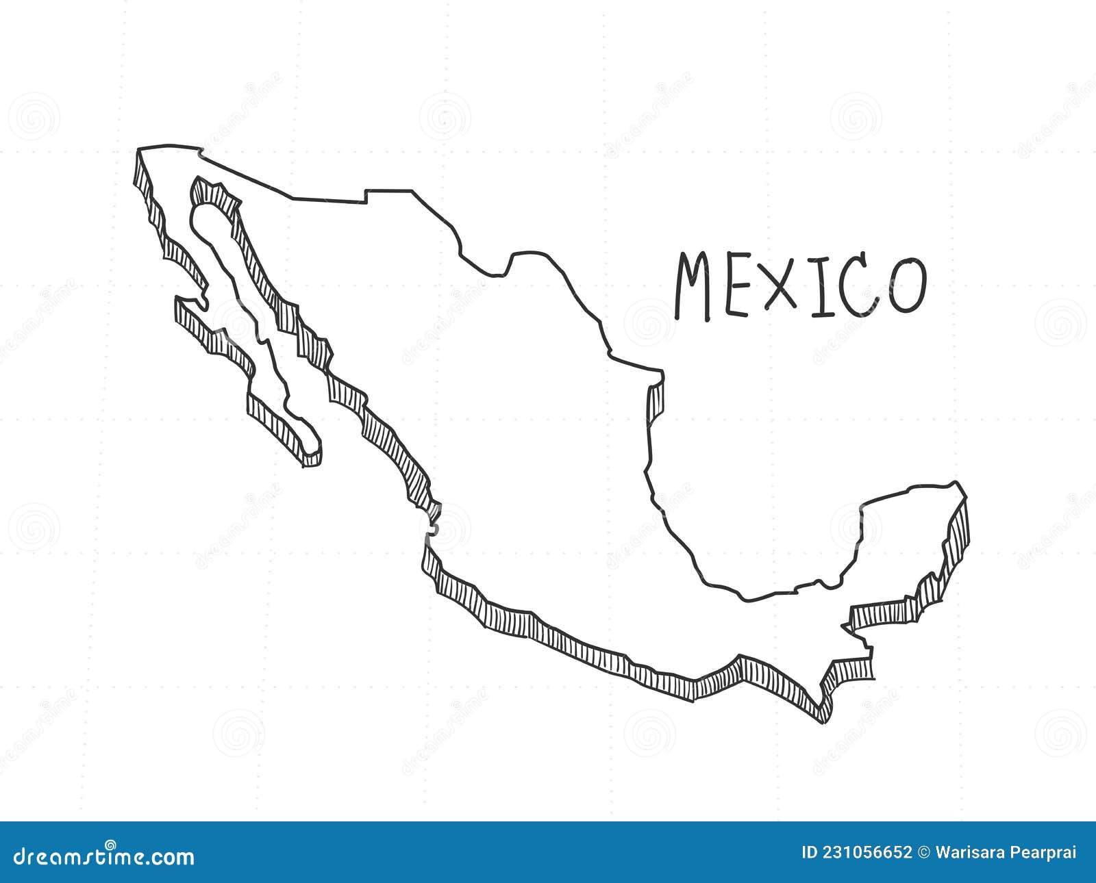 Hand Drawn of Mexico 3D Map on White Background Stock Vector ...