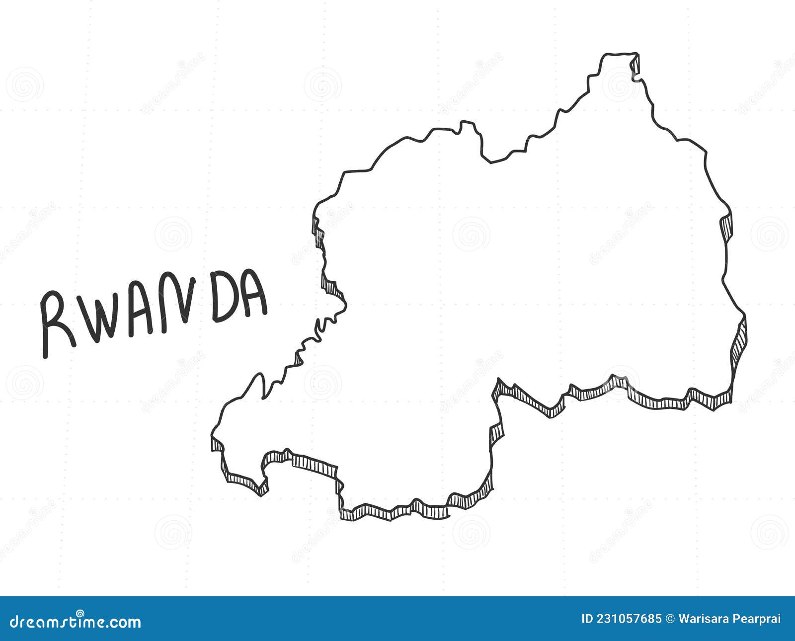Hand Drawn Of Rwanda 3D Map On White Background Cartoon Vector ...