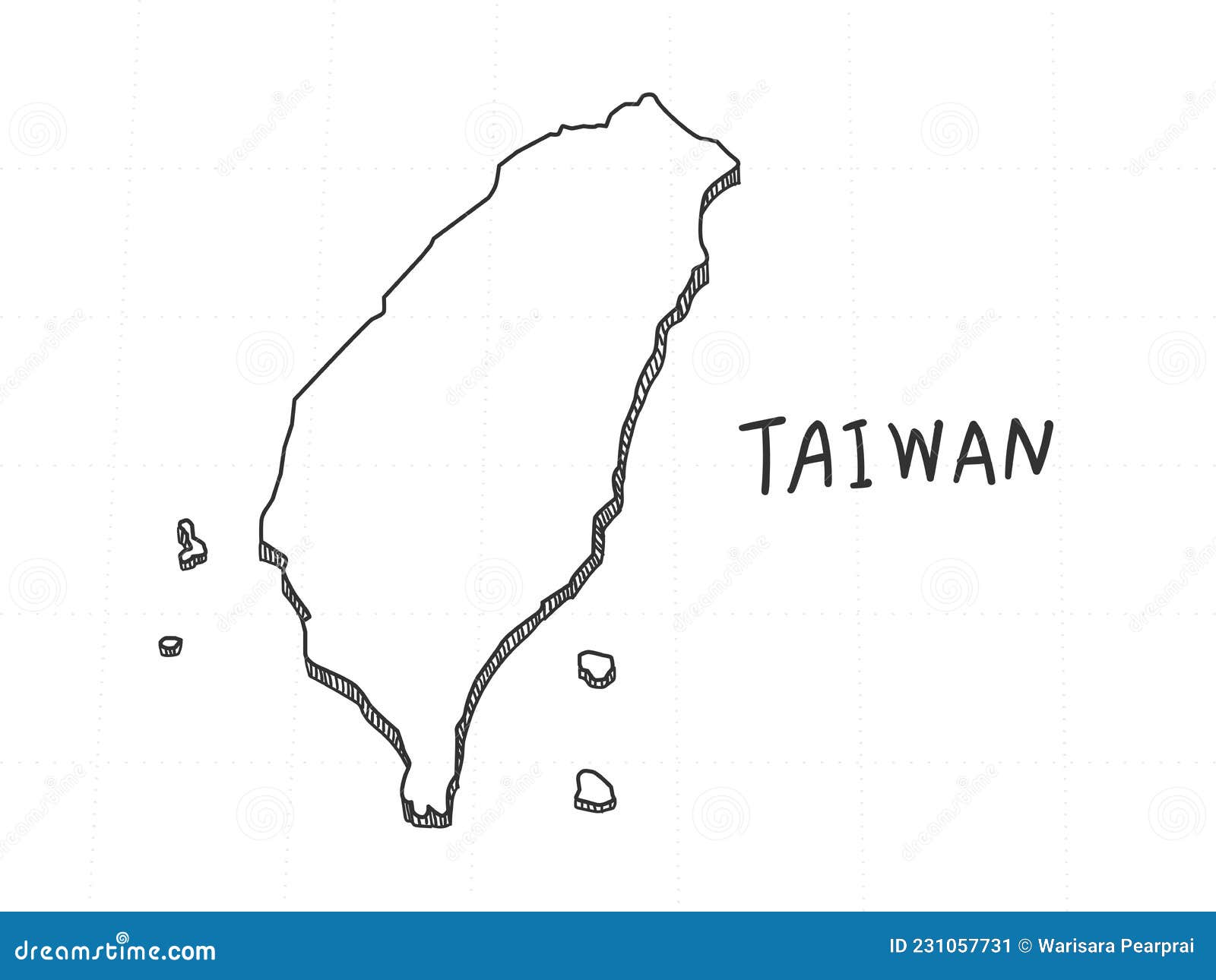 Hand Drawn of Taiwan 3D Map on White Background Stock Vector ...