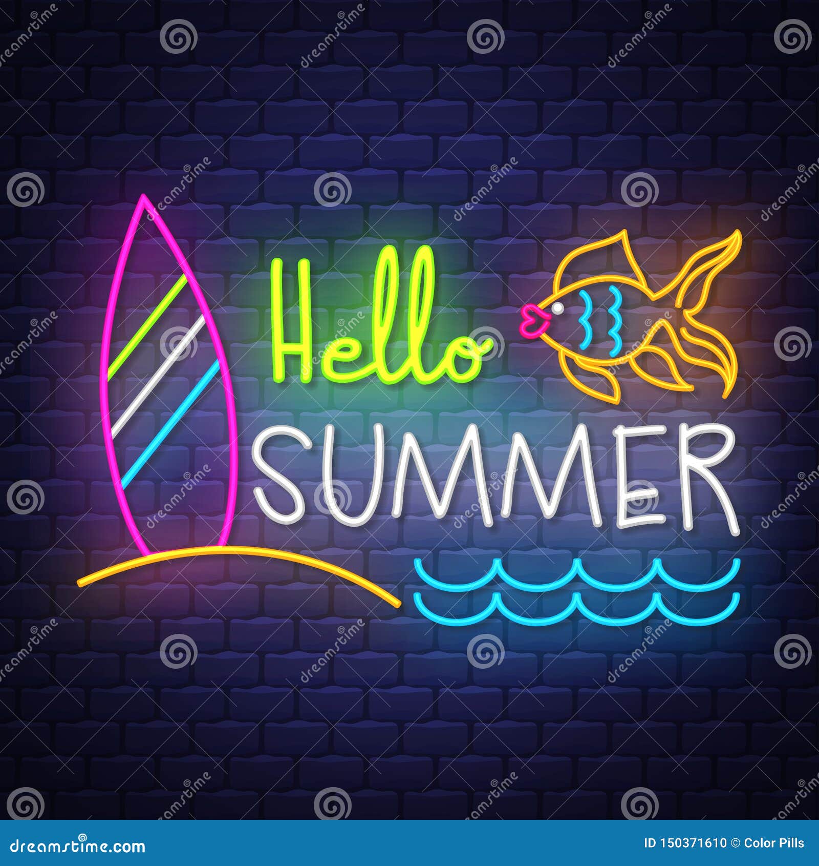 Hello Summer. Summer Holiday Banner. Neon Banner. Neon Sign Stock ...