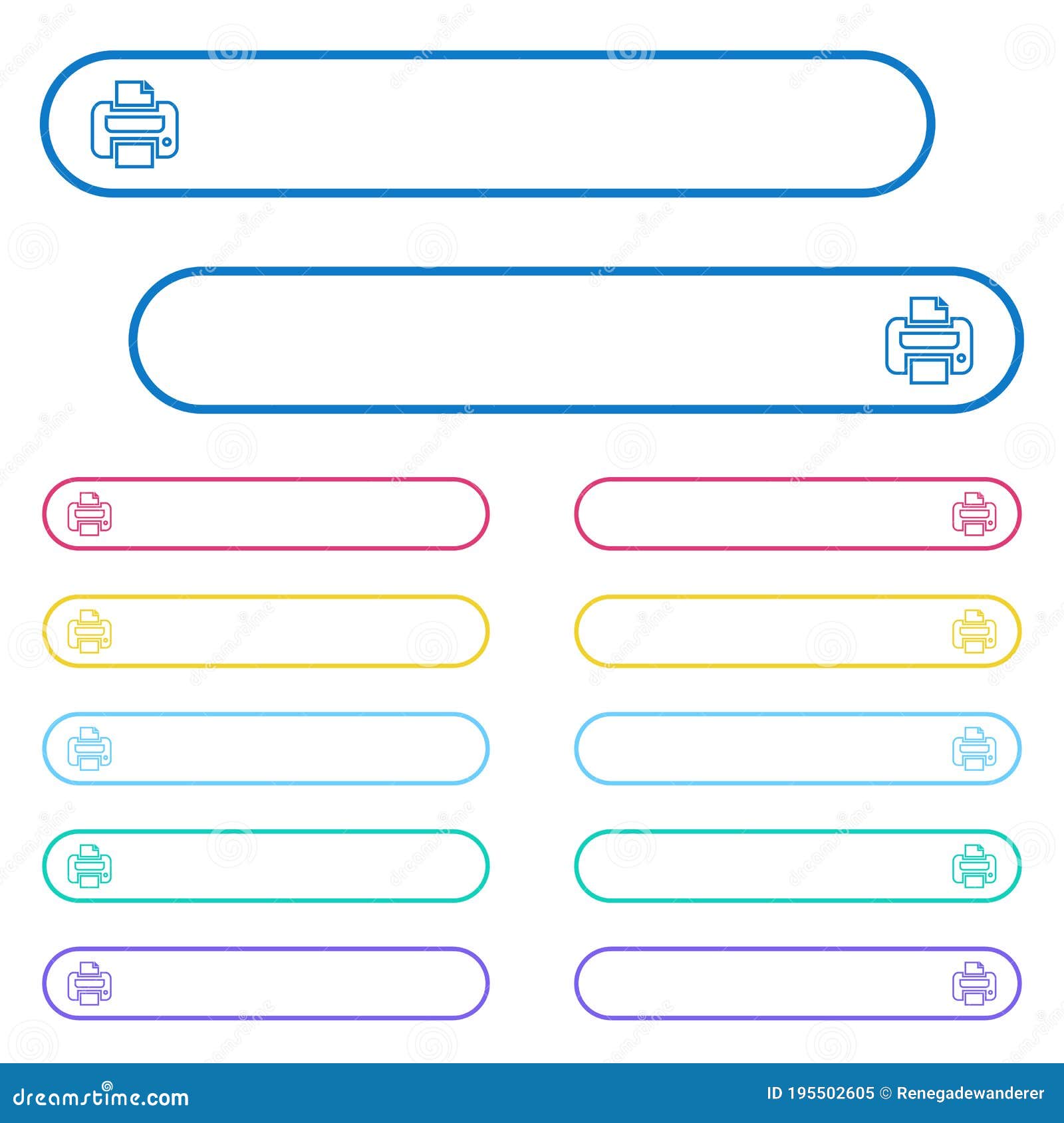 Print Icons In Rounded Color Menu Buttons Stock Vector Illustration