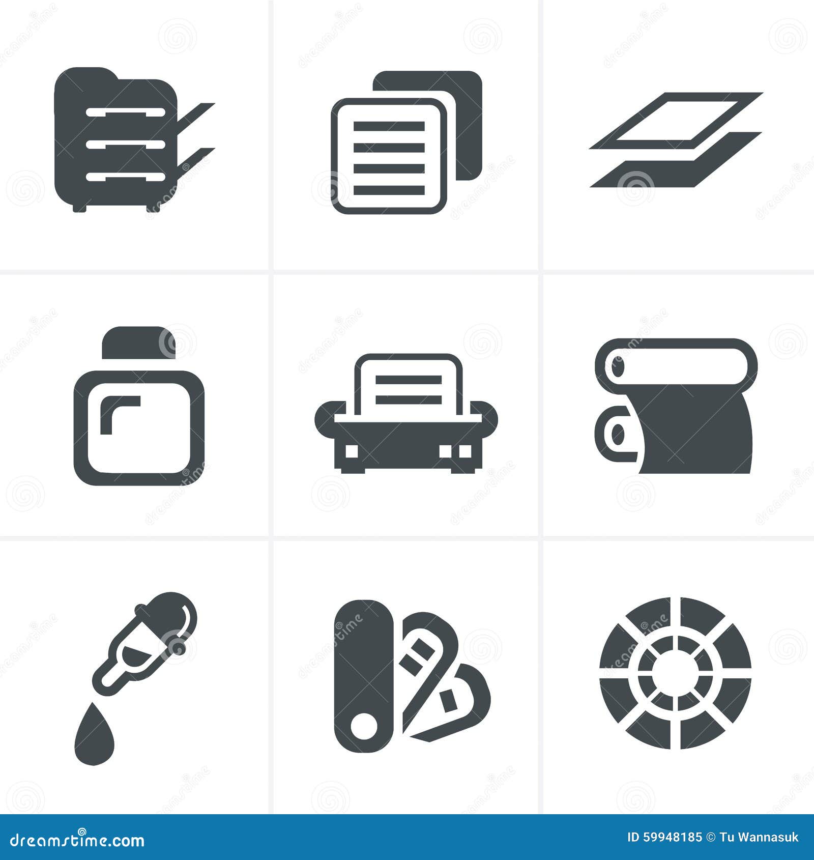 Print Icons Set Elegant Series Stock Illustration - Illustration of ...