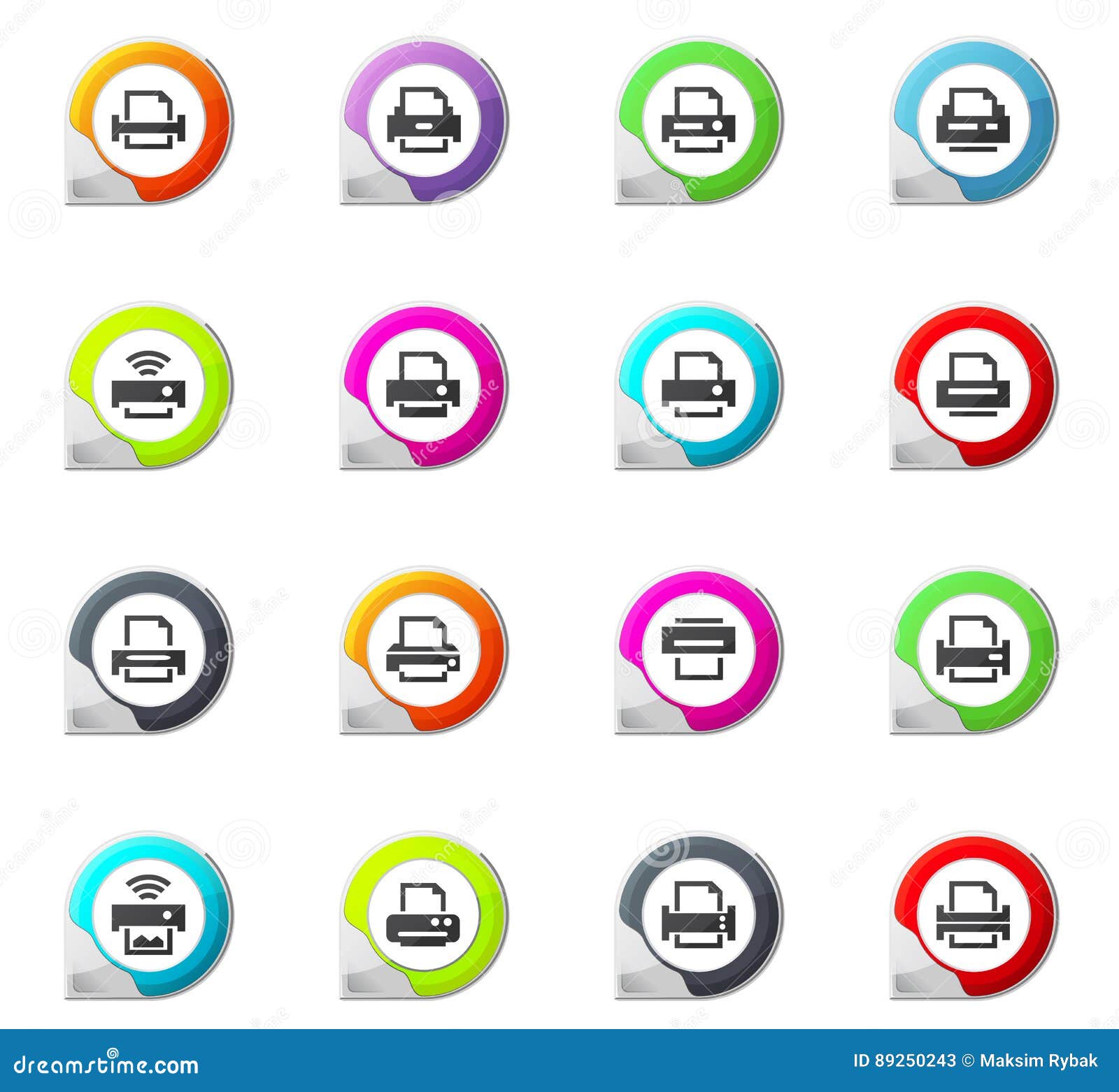 Print icons set stock illustration. Illustration of color - 89250243