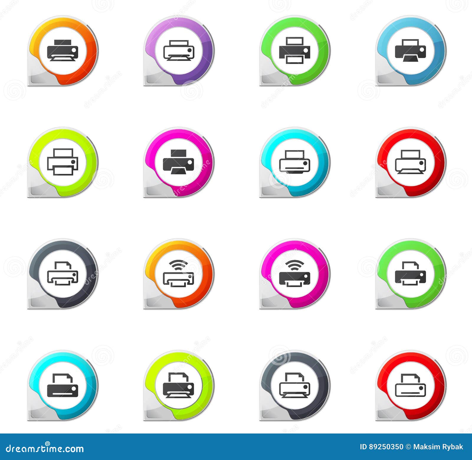 Print icons set stock illustration. Illustration of button - 89250350