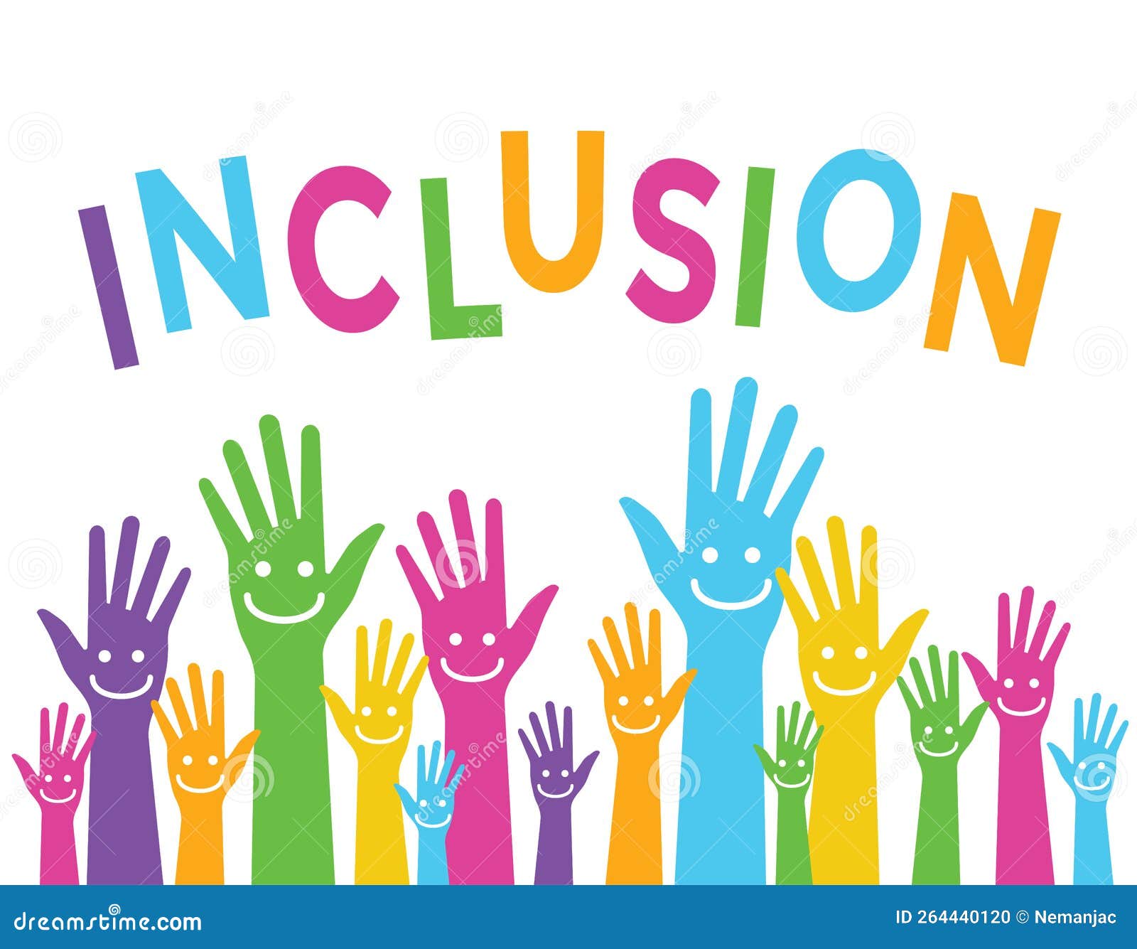 Inclusion Concept, Colorful Hands Stock Illustration - Illustration of ...