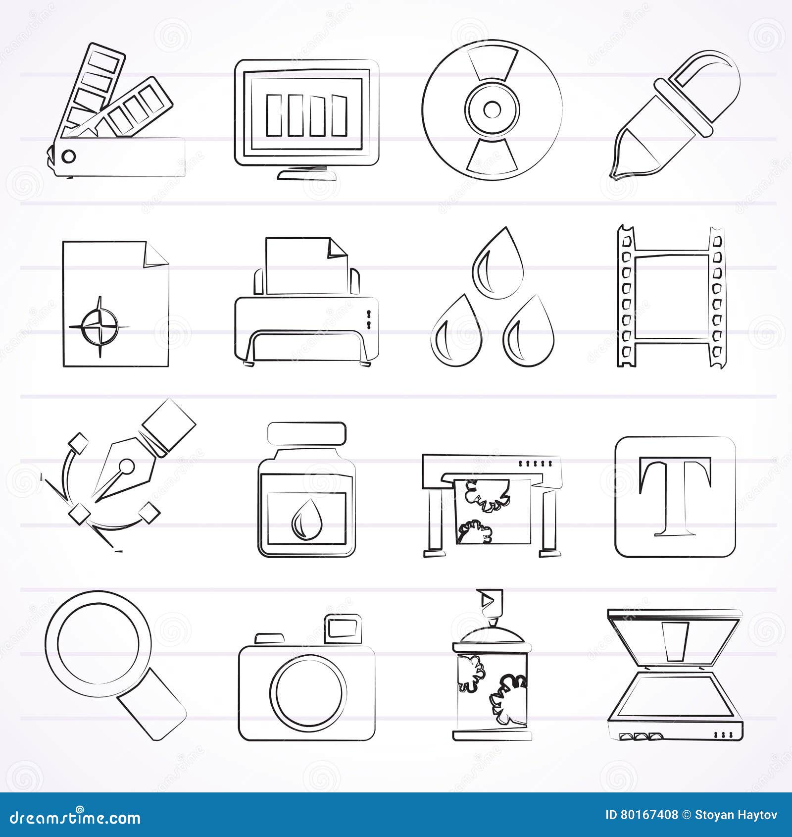 Print Industry and Graphic Design Icons Stock Vector - Illustration of ...