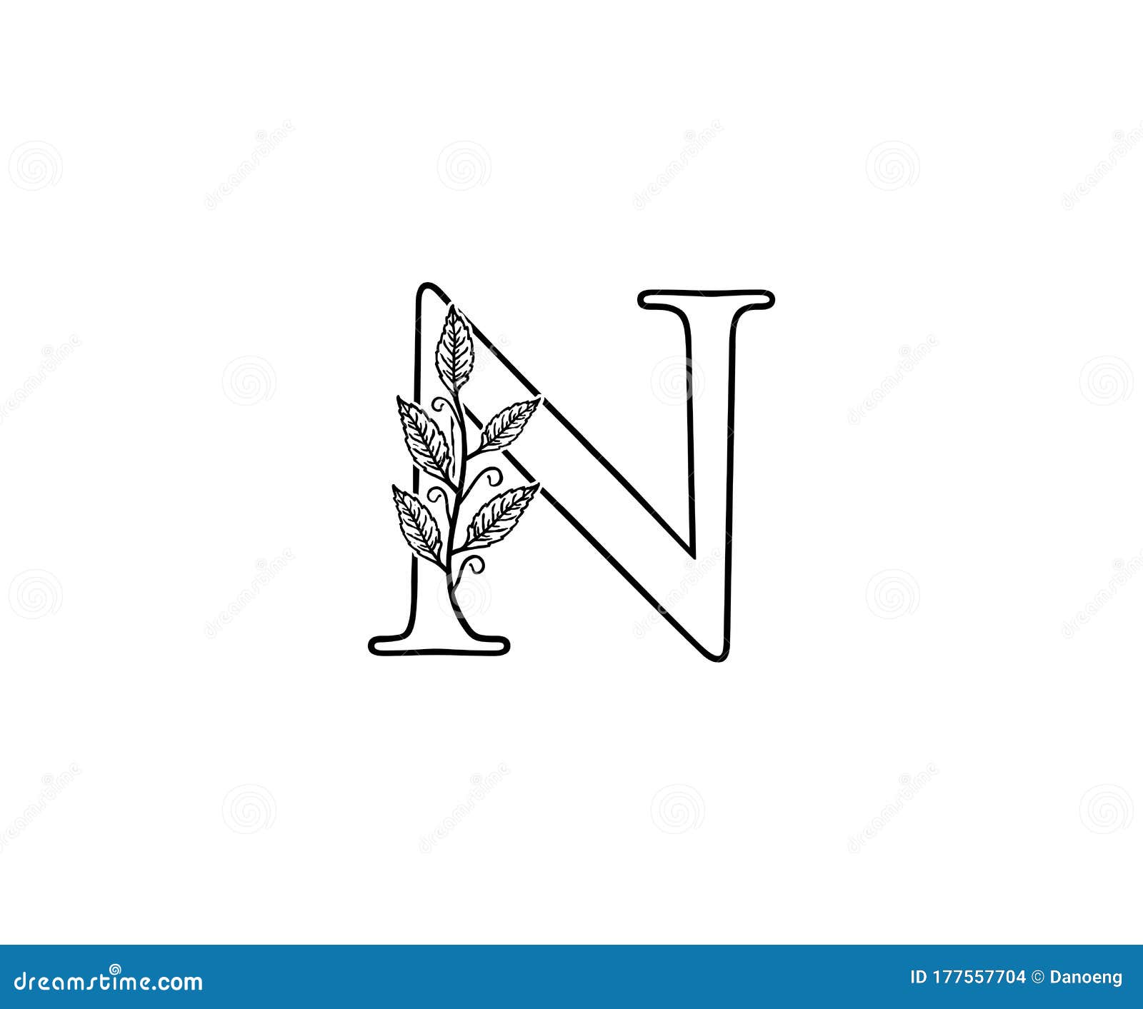 Initial N Letter with Leaves Line Shape Logo Stock Illustration ...