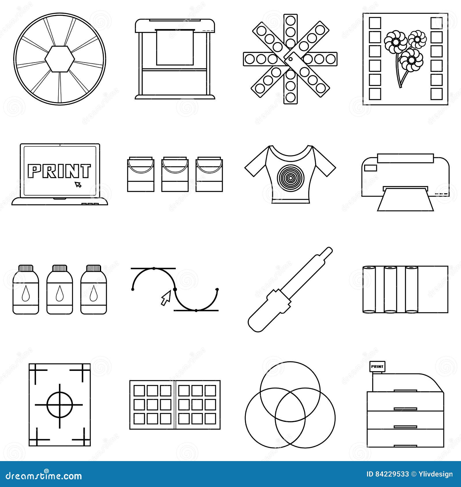 Print Items Icons Set, Outline Style Stock Vector - Illustration of ...