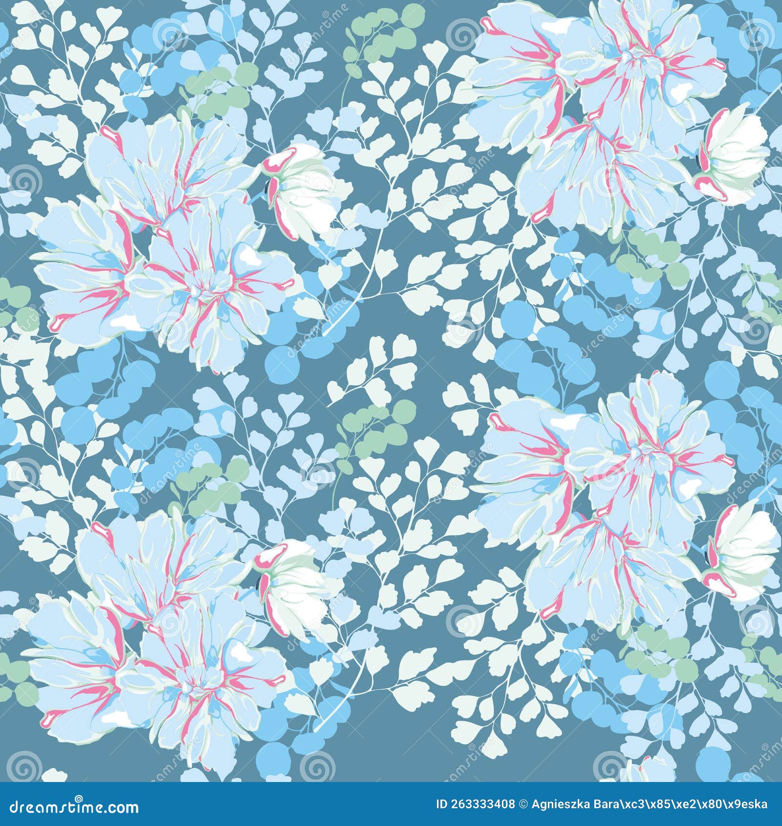 Modern Blue Colorful Floral Vector Seamless Pattern. Stock Vector ...