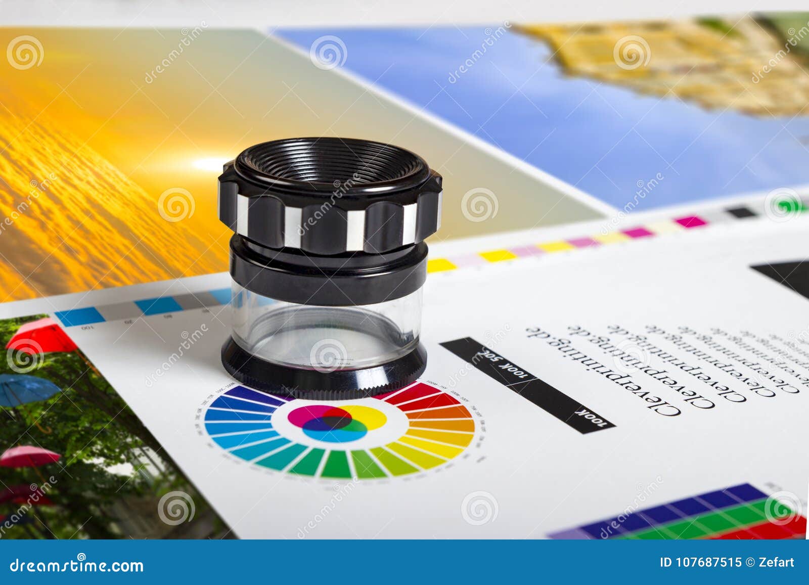 Print Loupe on Offset Printed Sheet with Basic Colors Stock Image ...