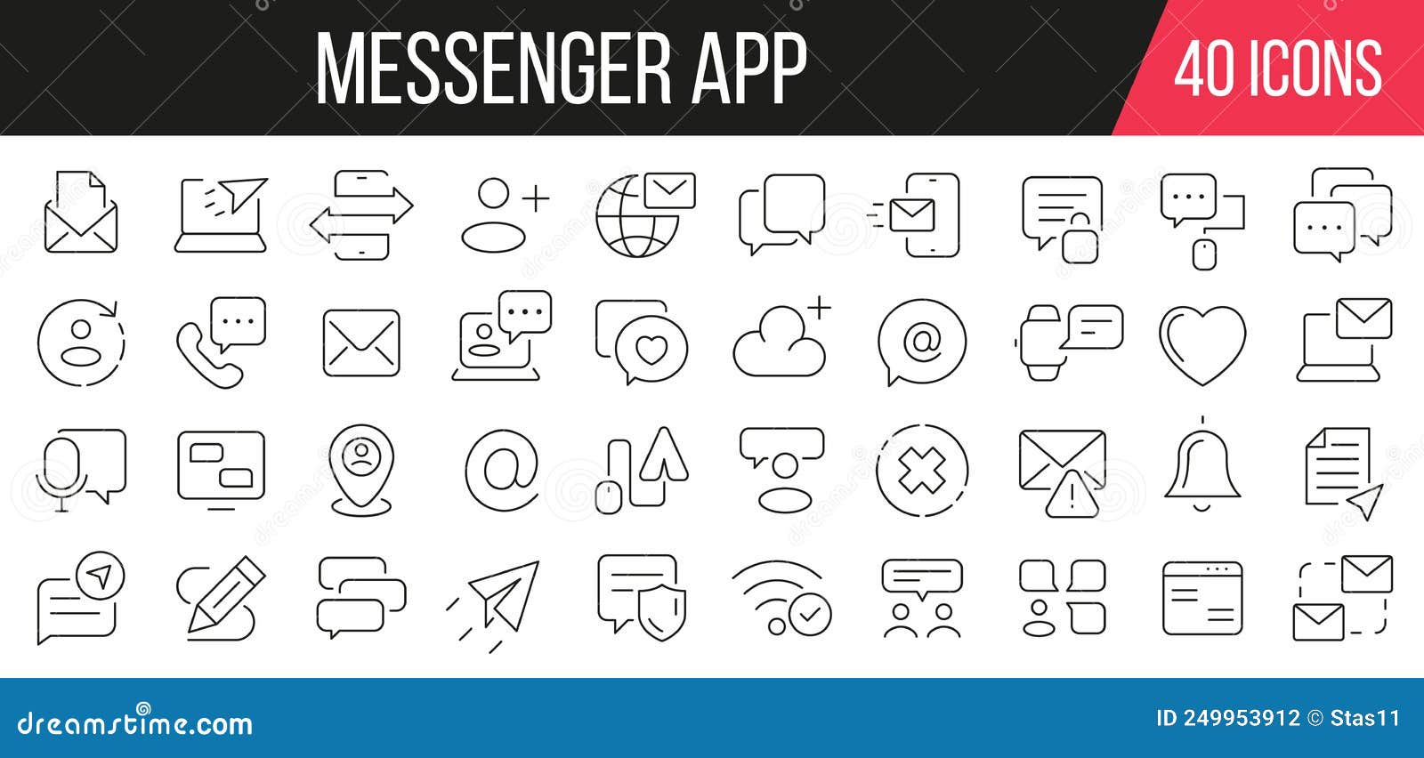 Messenger App Line Icons Collection. Set of Simple Icons Stock Vector ...