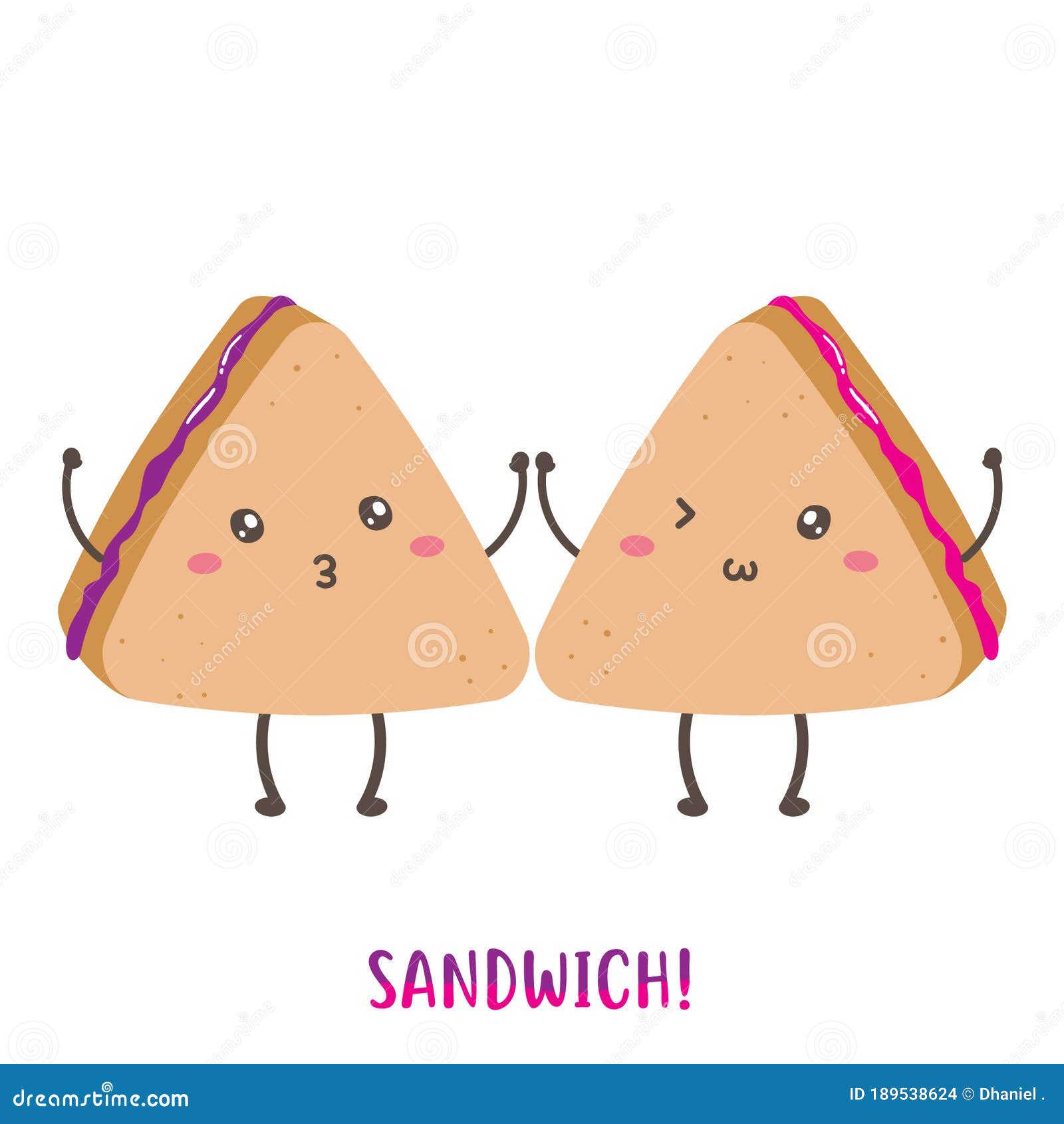 Pair of Cute Happy Sandwich Vector Design Stock Illustration ...