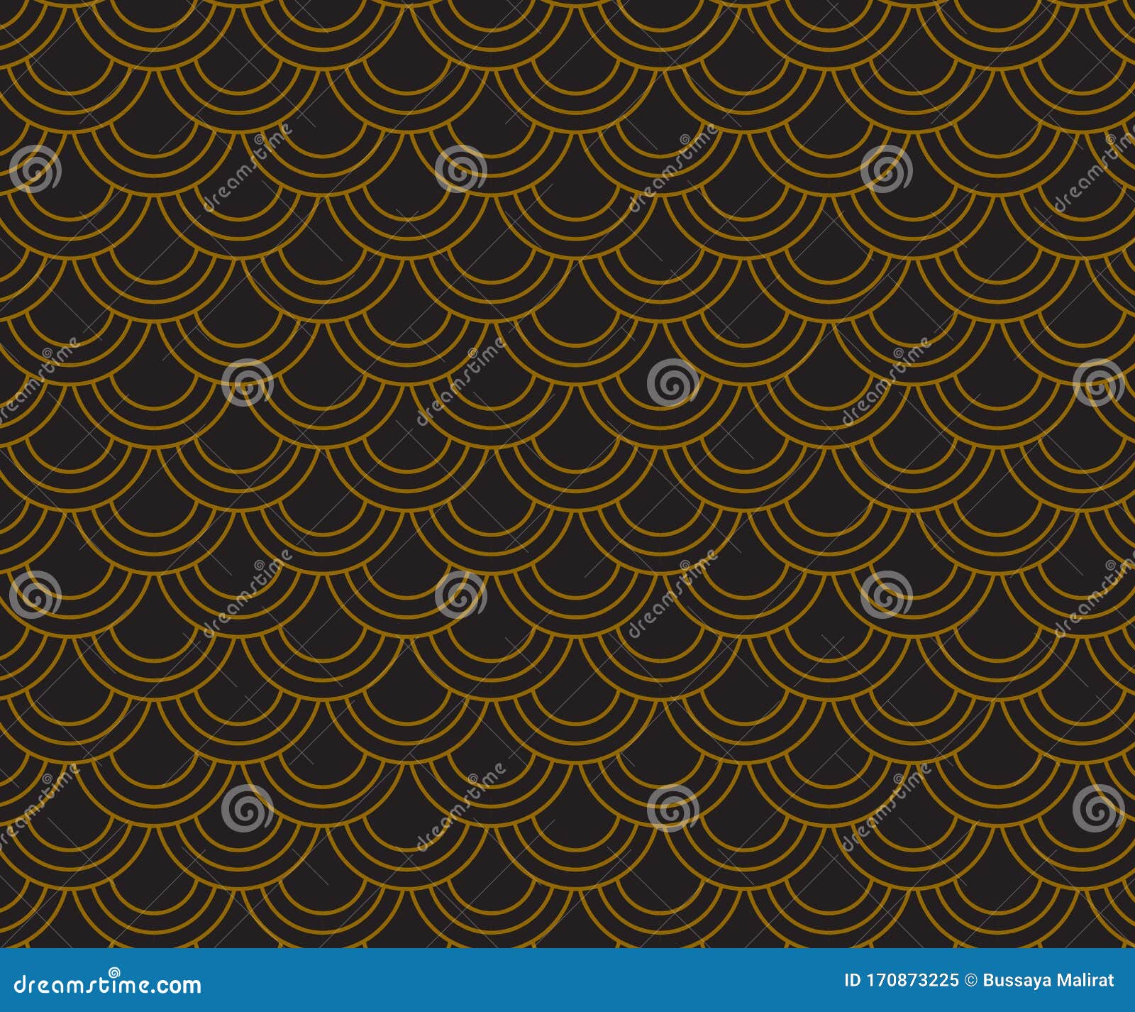 Pattern with Japanese Wave Circle Pattern Black and Gold Background ...