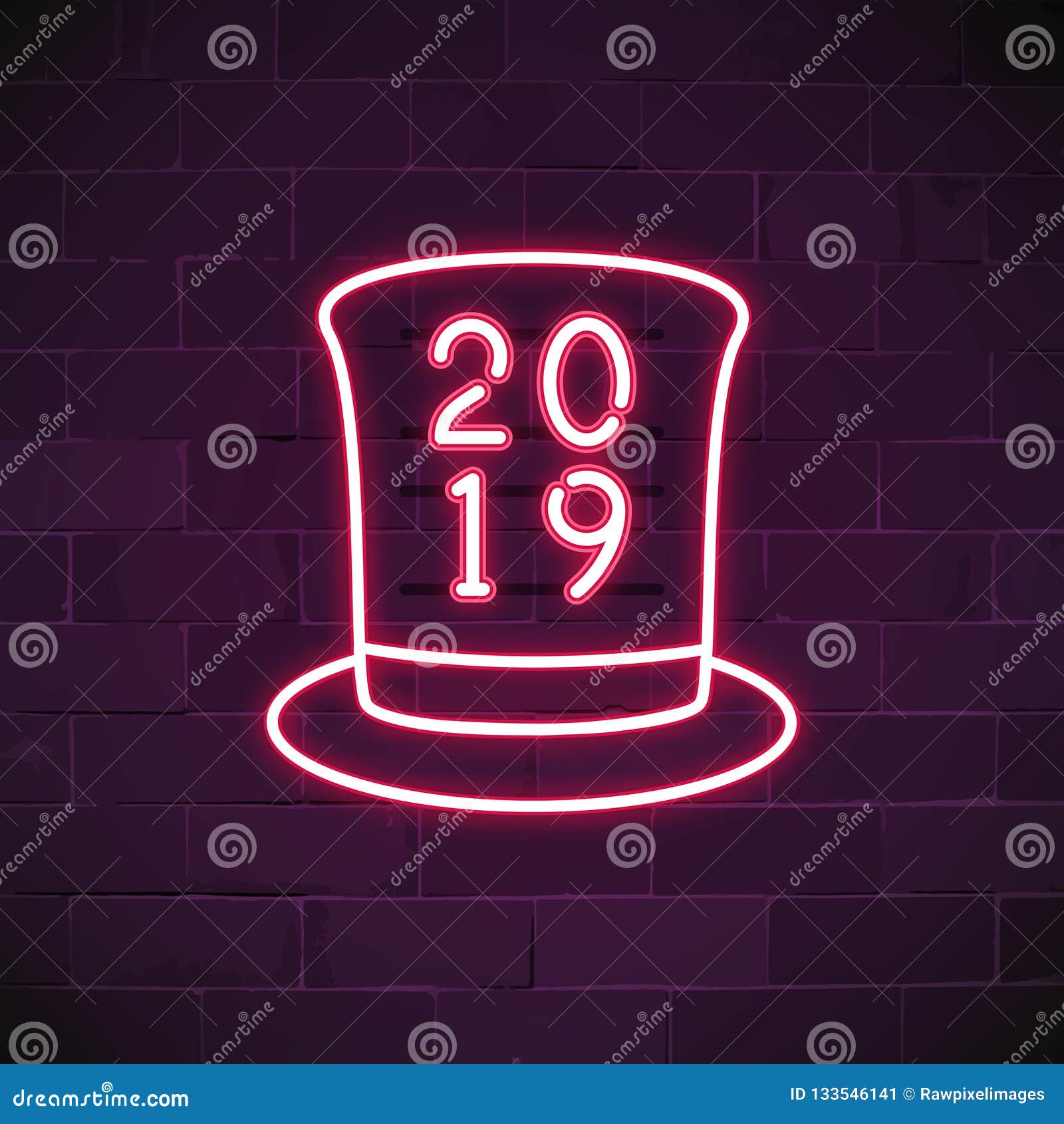 2019 in a Pink Top Hat Neon Sign Vector Stock Vector - Illustration of ...
