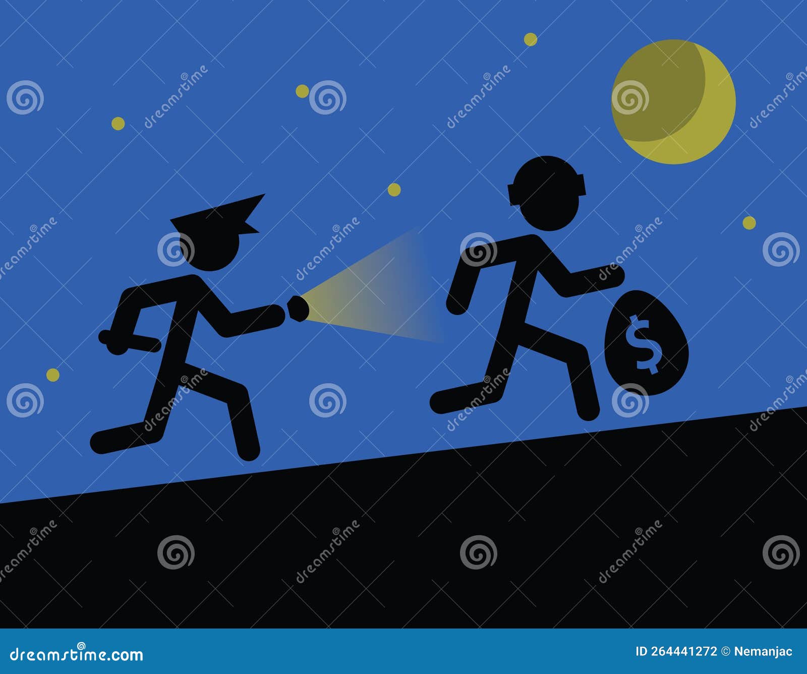 Policeman Chasing Thief Stock Illustration Illustration Of Disguise