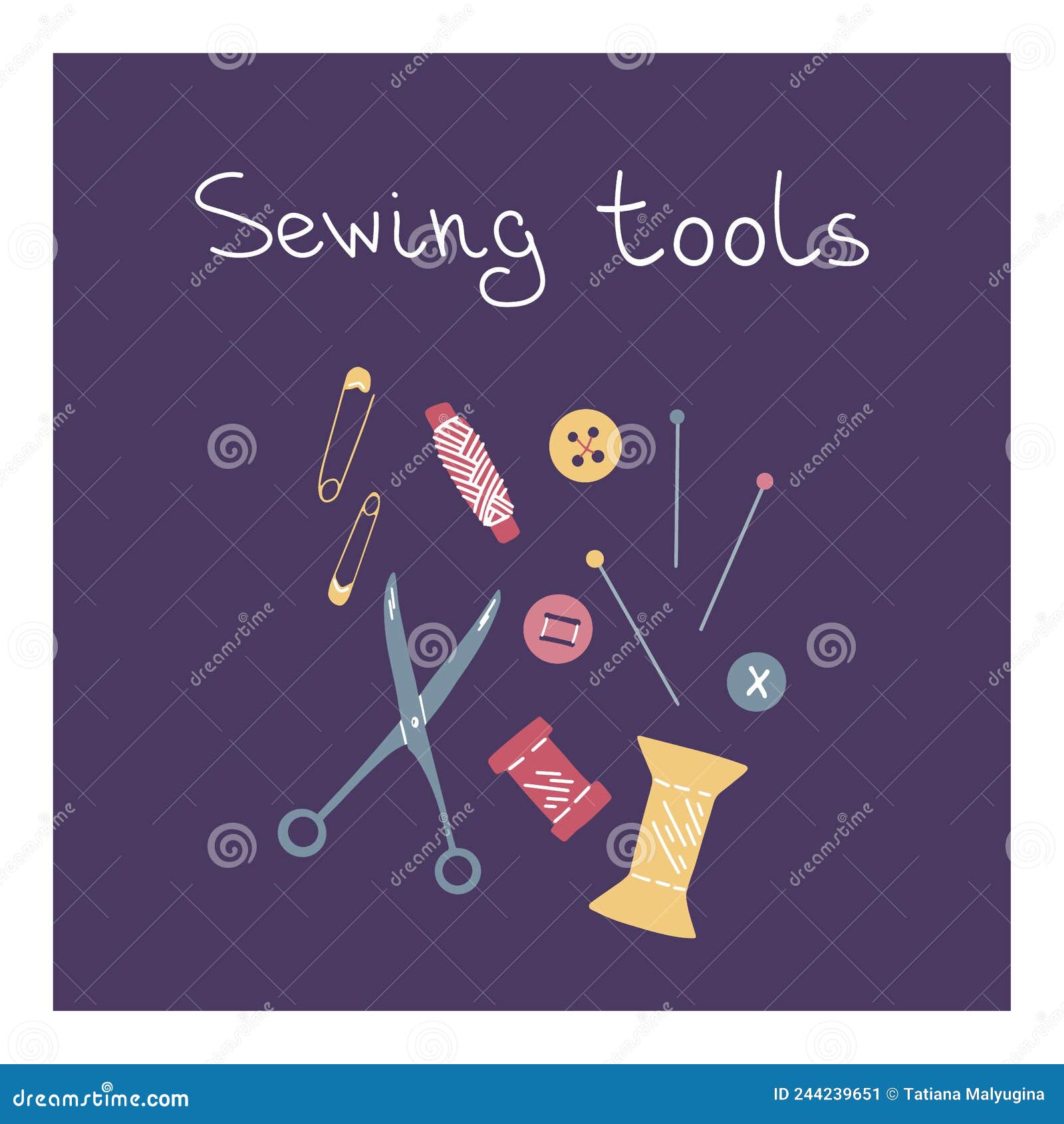 Poster with Hand Drawn Vector Sewing Tools with Lettering. Stock Vector ...