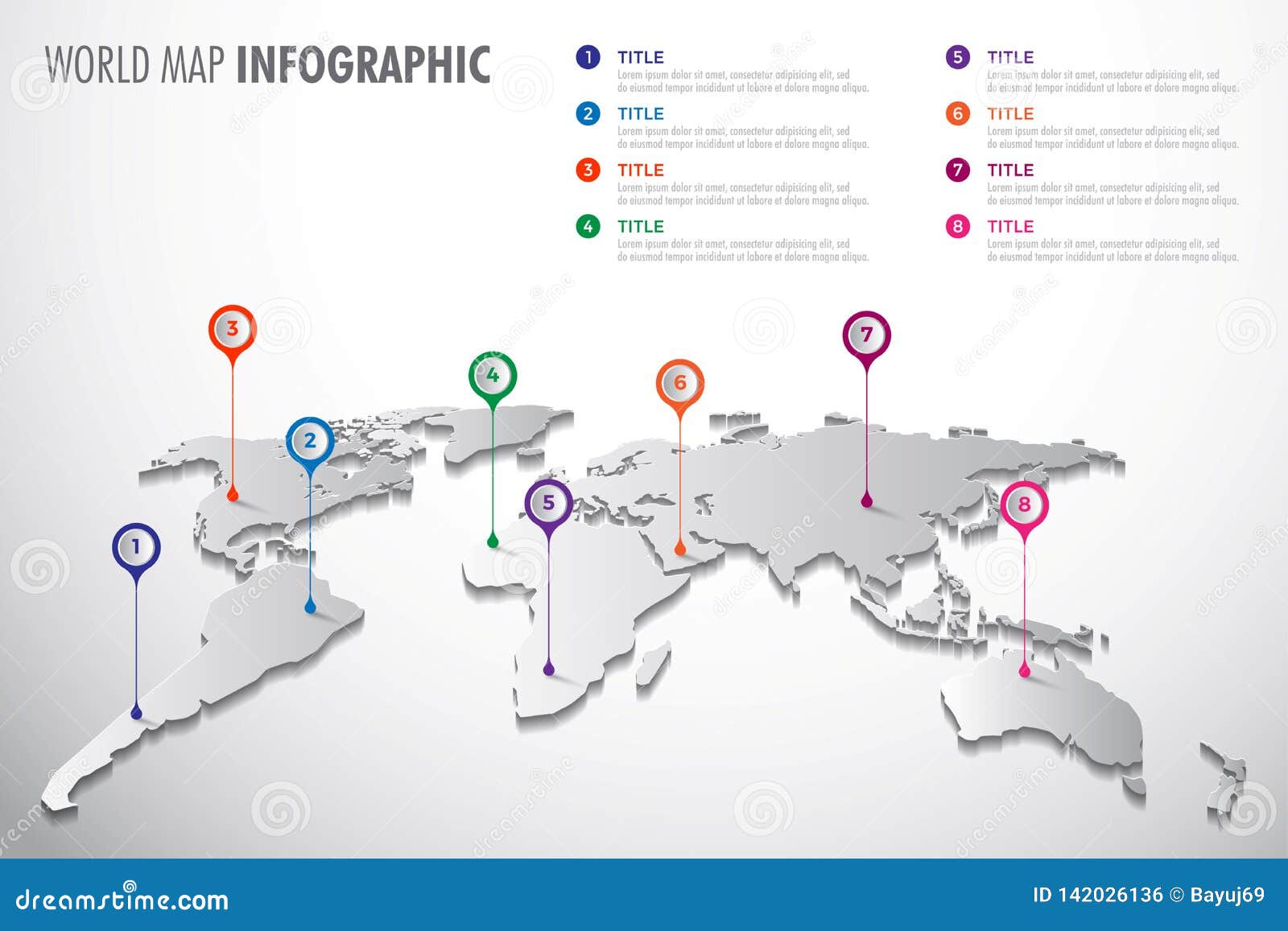 Vector World Map Infographic Symbol. Icon with Color Pointers. Global ...