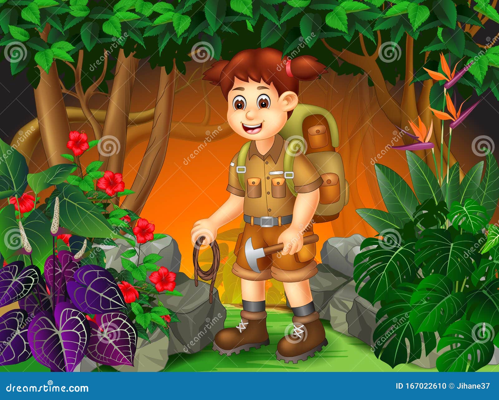 Backpacker Girl Stand In Front Of World Map Cartoon Vector ...