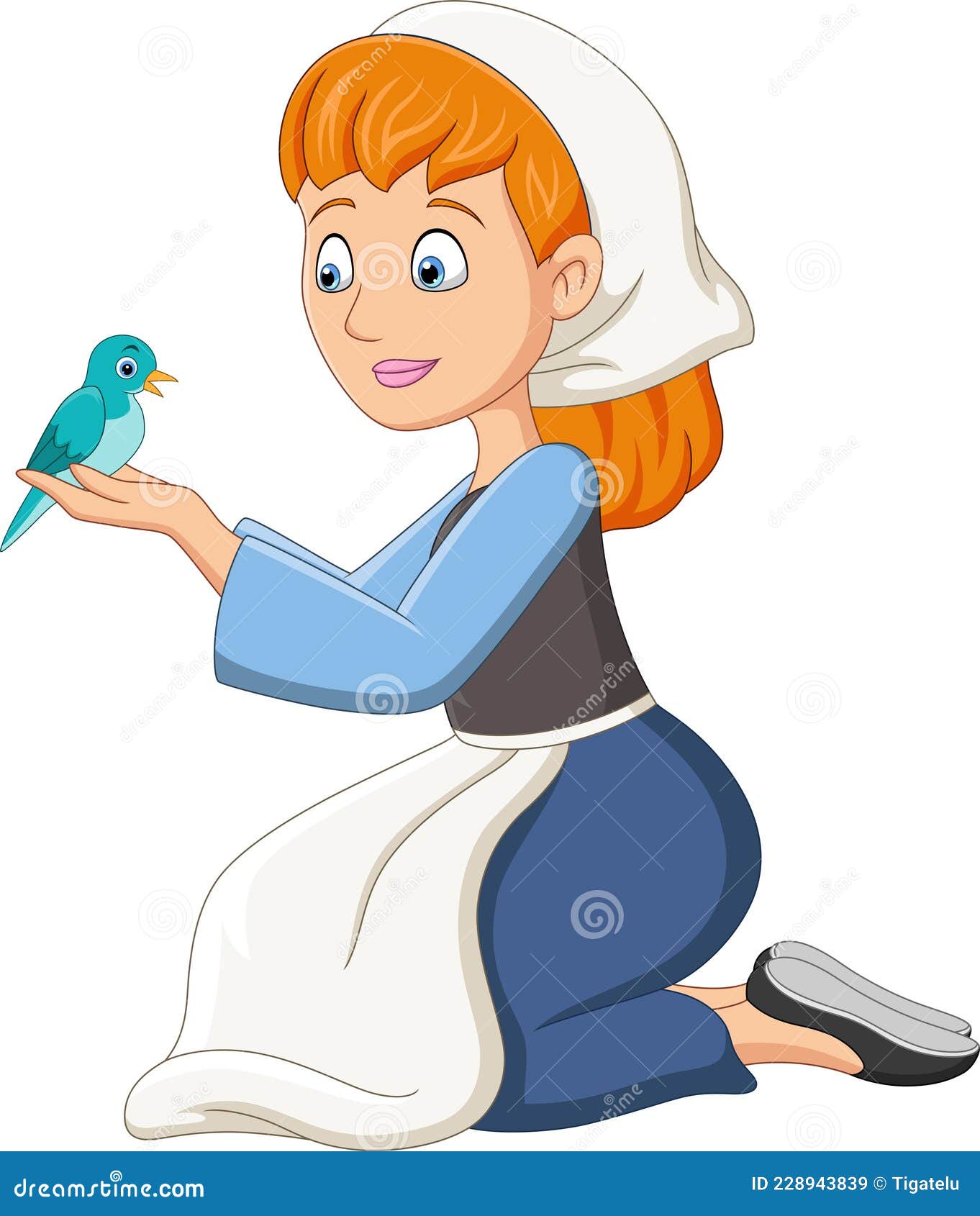 Cartoon Cinderella with Little Bird Stock Vector - Illustration of ...