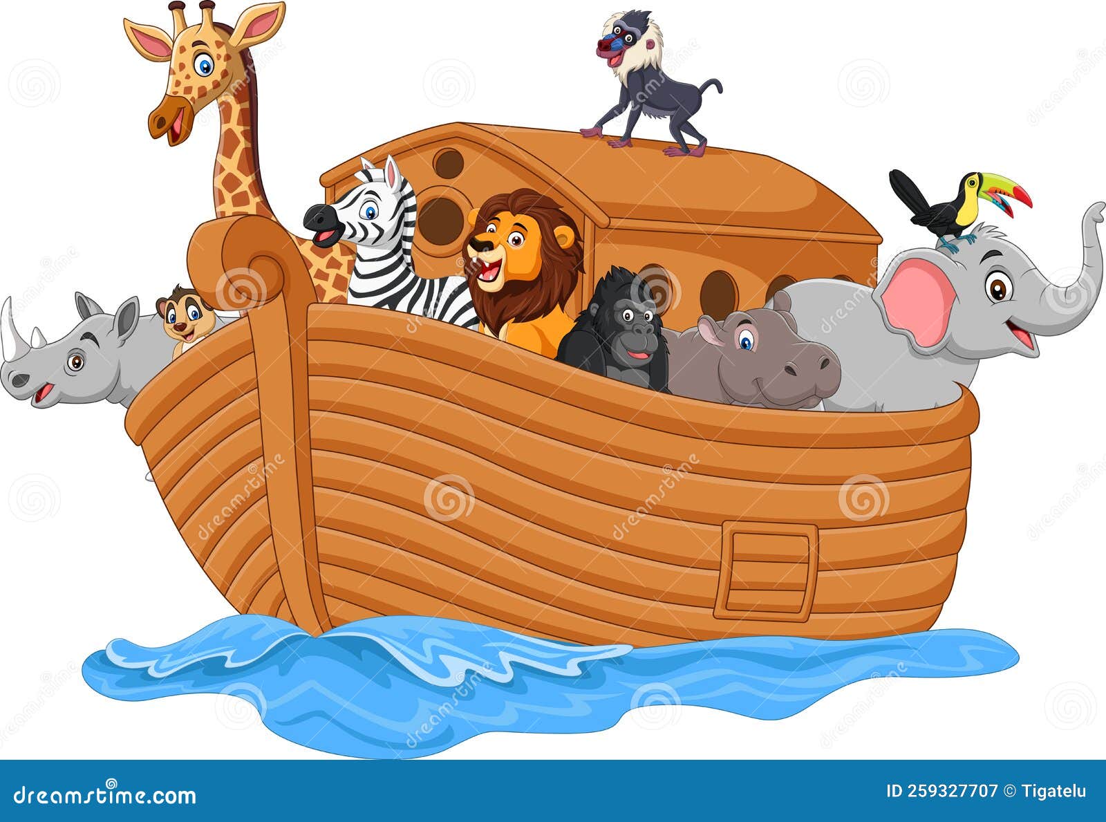Cartoon Noah Ark with Animals Stock Vector - Illustration of monkey ...