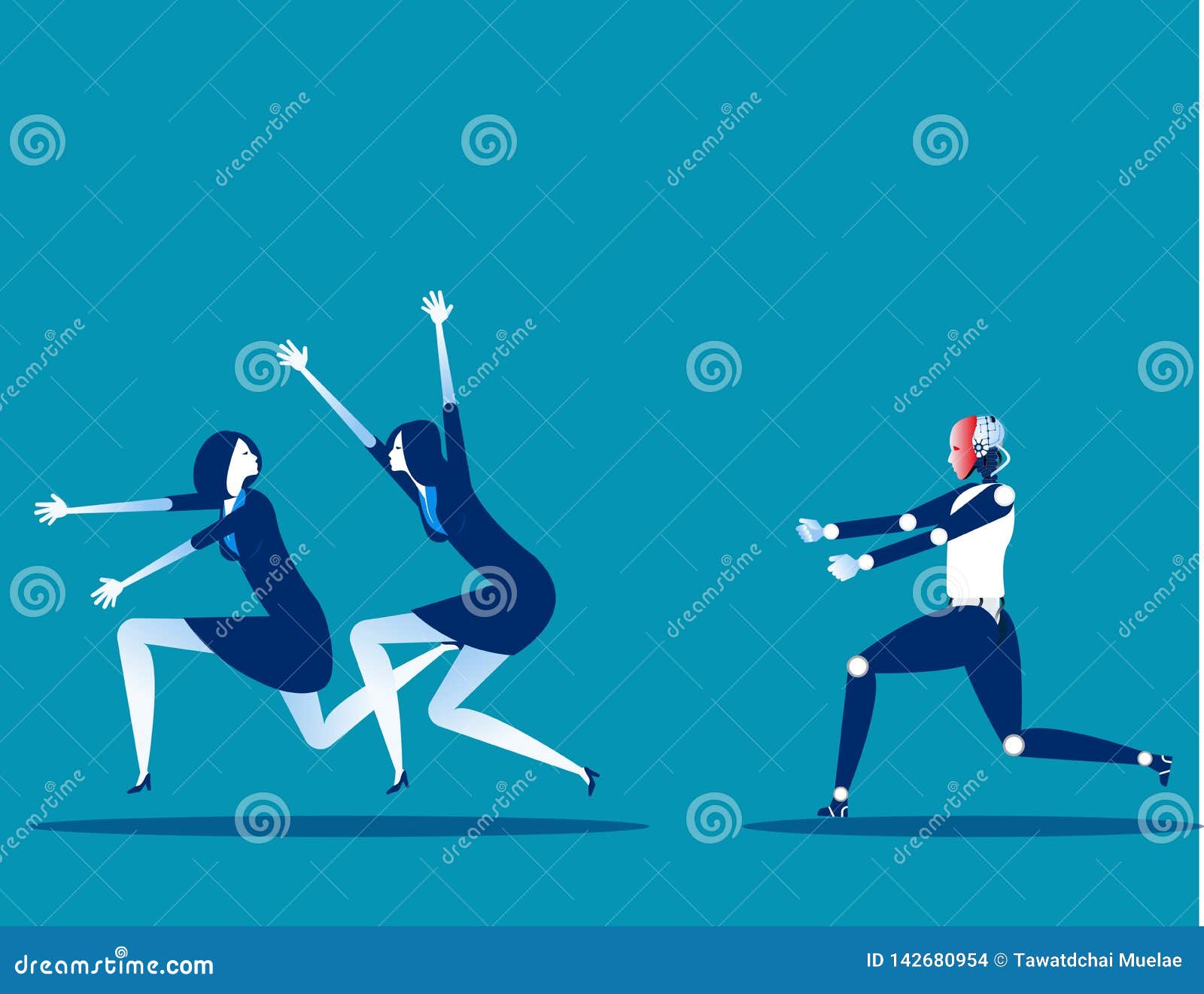 Robot Chasing a People. Concept for Technology, Engineering, Computer ...