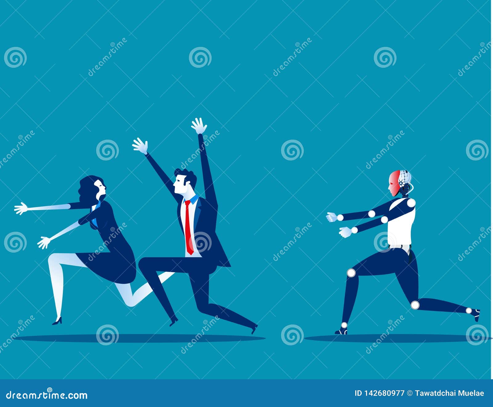 Robot Chasing a People. Concept for Technology, Engineering, Computer ...