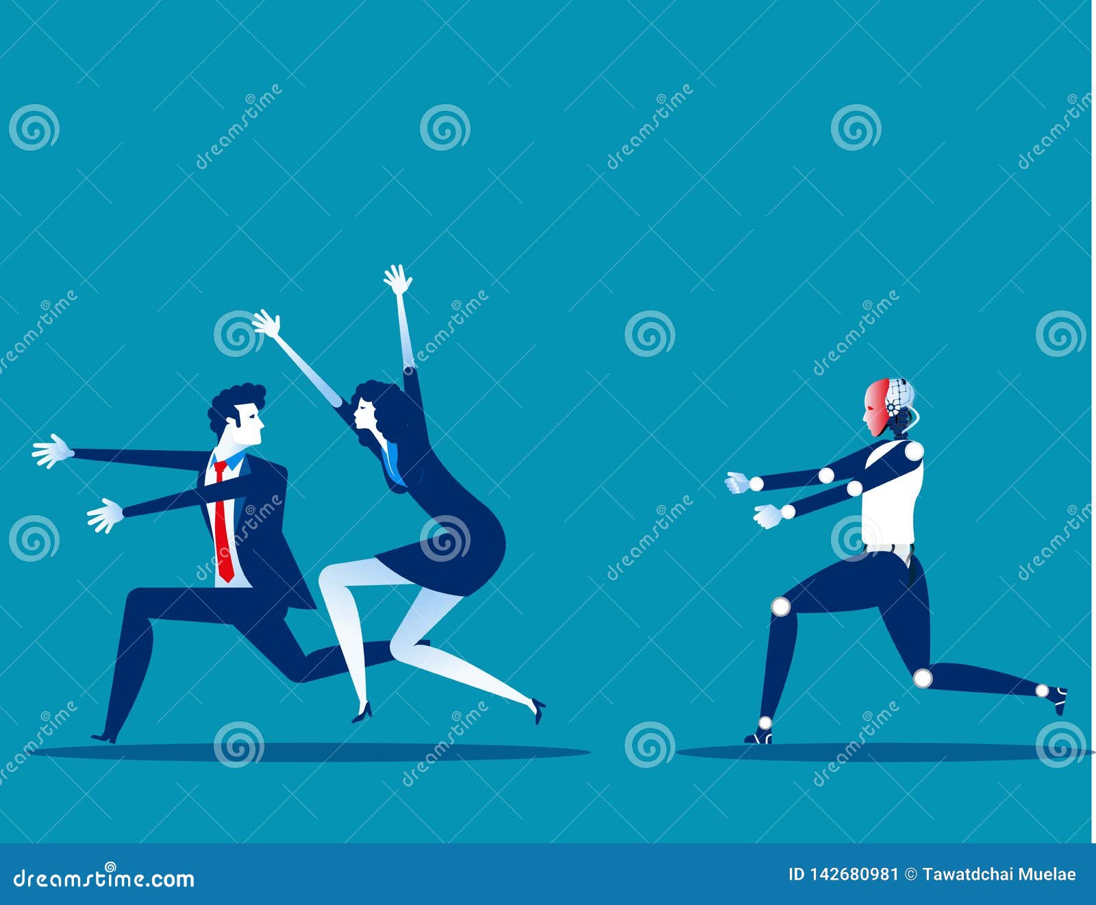 Robot Chasing a People. Concept for Technology Engineering, Computer ...