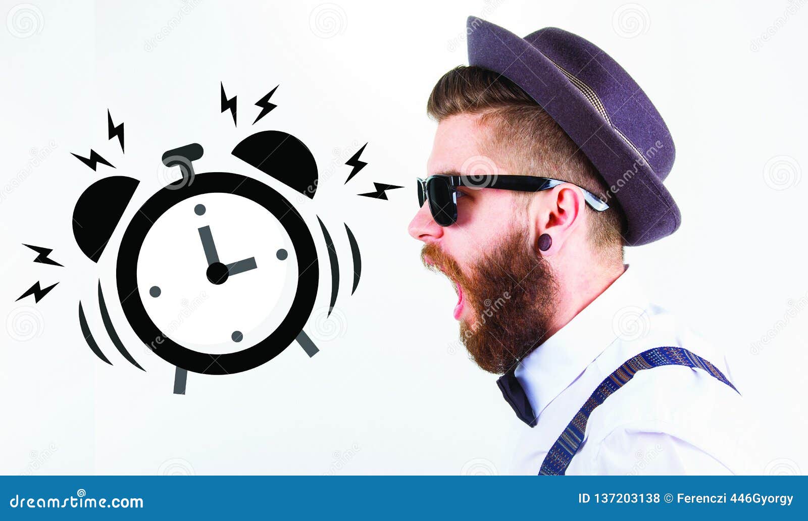 Hipster Man Screaming Towards a Clock Stock Photo - Image of life ...
