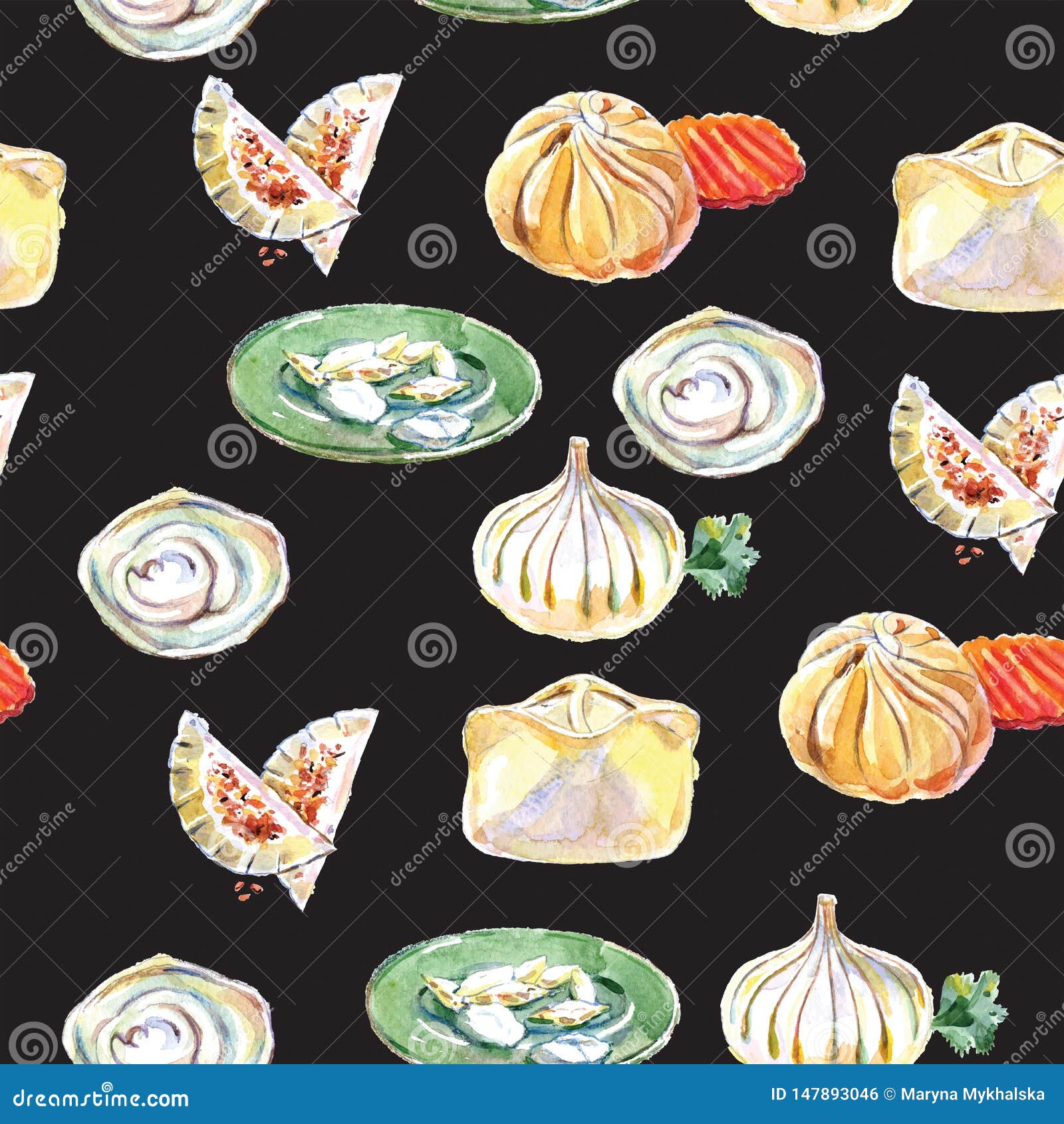 Seamless Pattern of Dumplings Stock Illustration - Illustration of ...