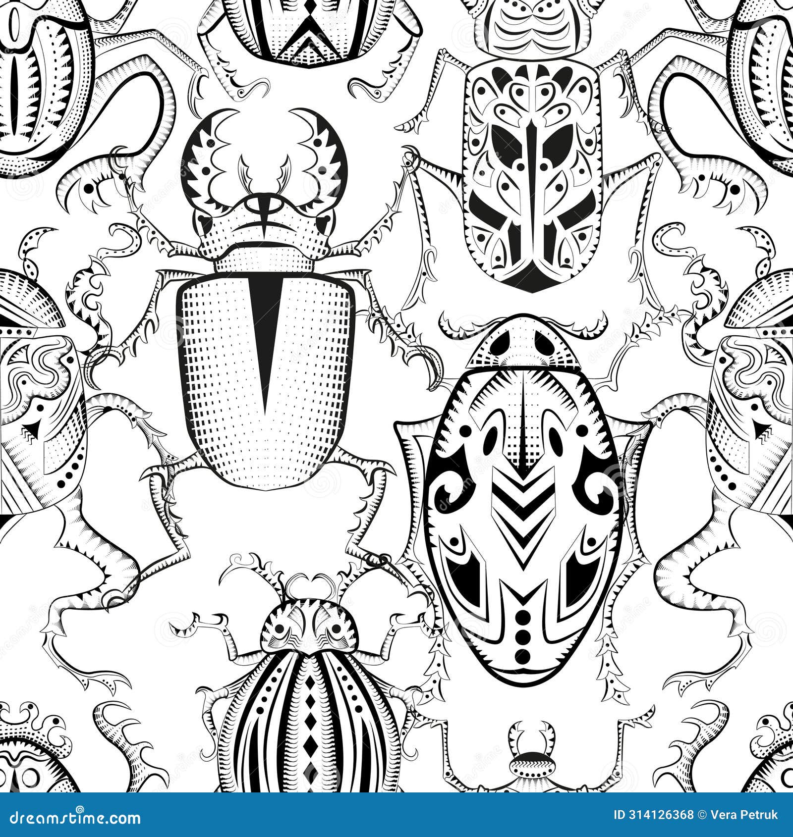 Seamless Pattern with Mystic Decorated Bugs and Gothic Symbols Stock ...