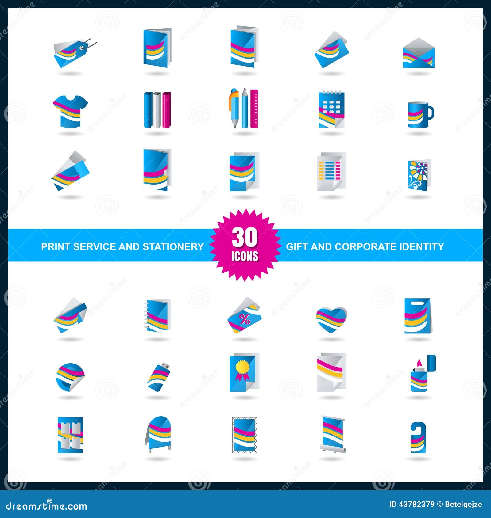 Print Service Icon Set. Stationery, Gift and Corporate Identity Stock ...