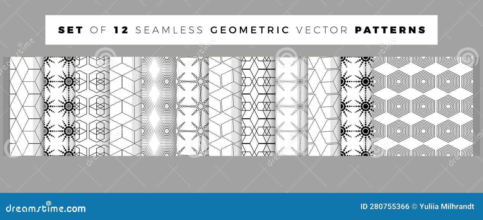 Set of 12 Geometric Seamless Patterns. Stock Illustration ...