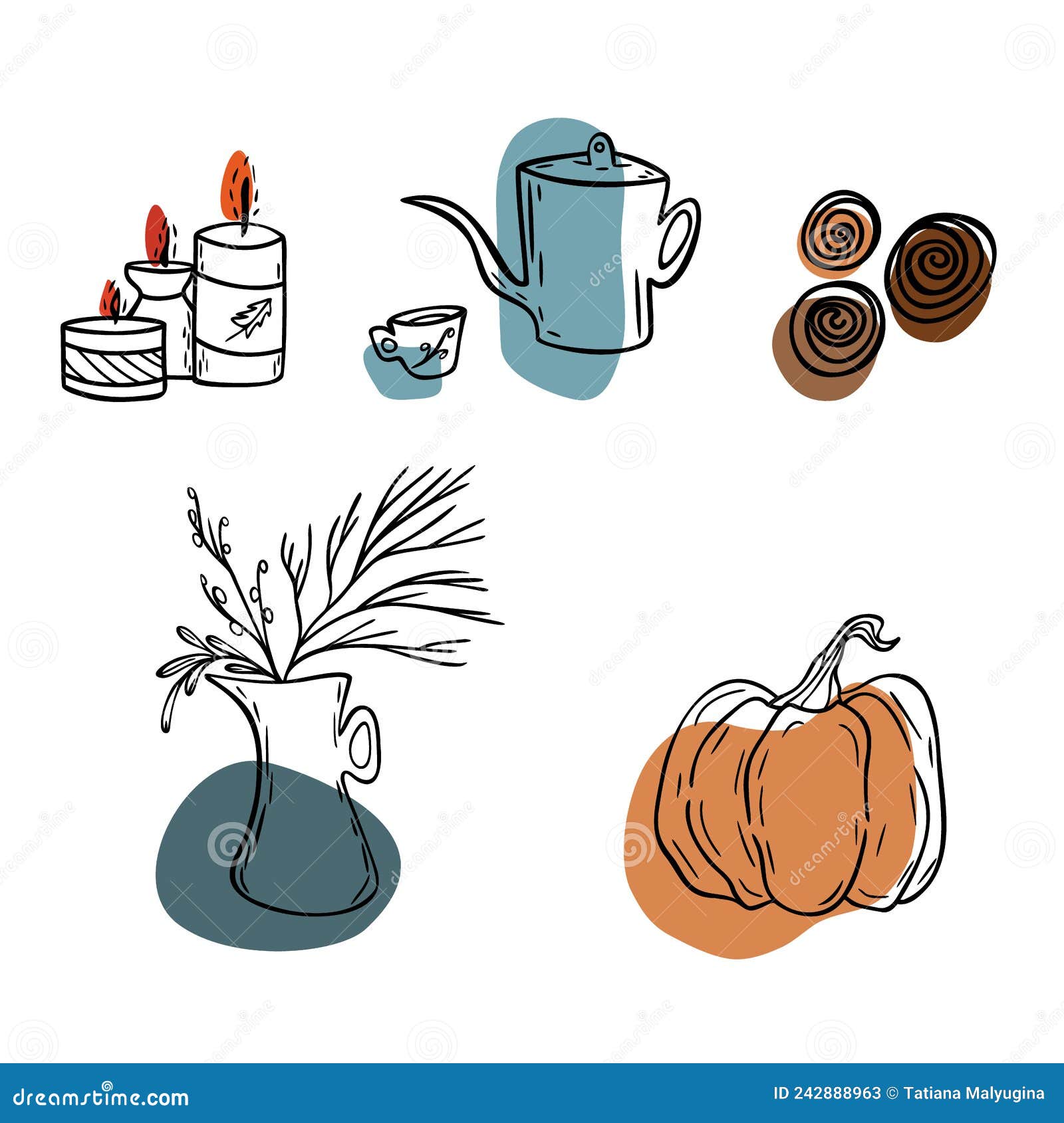 The Set of Autumn Objects with Color Abstract Forms Stock Vector ...