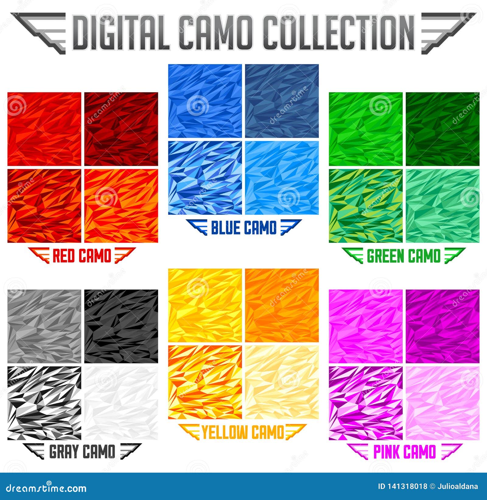 Color Camo Seamless Vector Camouflage Collection, Pattern Set Stock ...