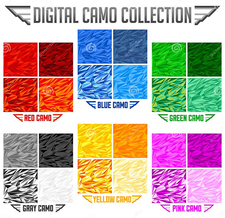 Color Camo Seamless Vector Camouflage Collection, Pattern Set Stock ...