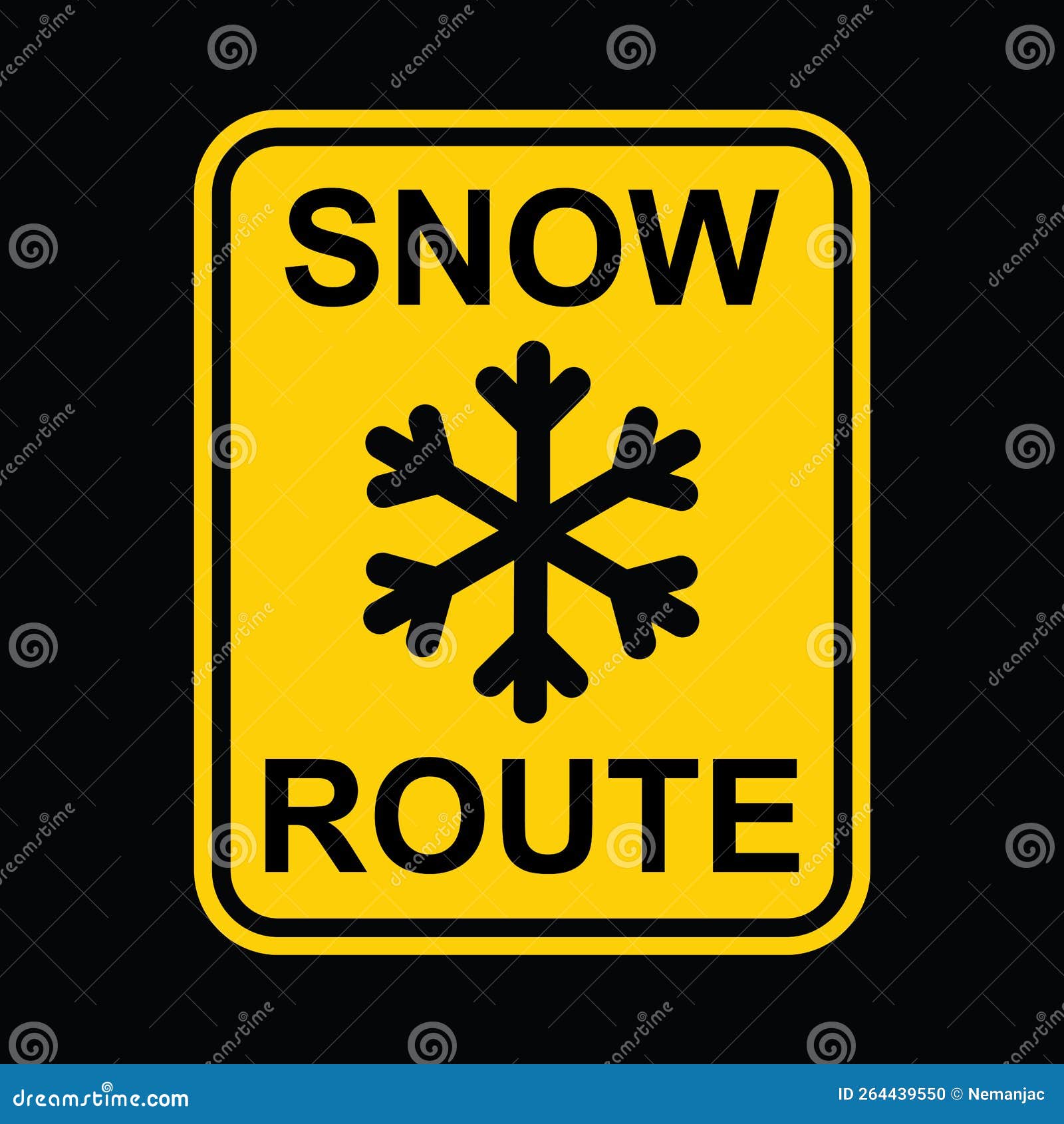 Snow Route Yellow Warning Sign Stock Illustration - Illustration of ...