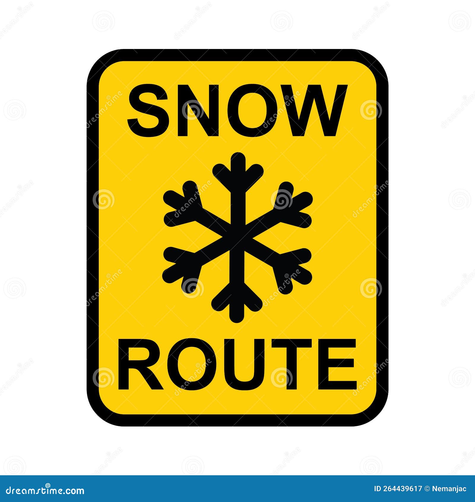 Snow Route Yellow Warning Sign Stock Illustration - Illustration of ...