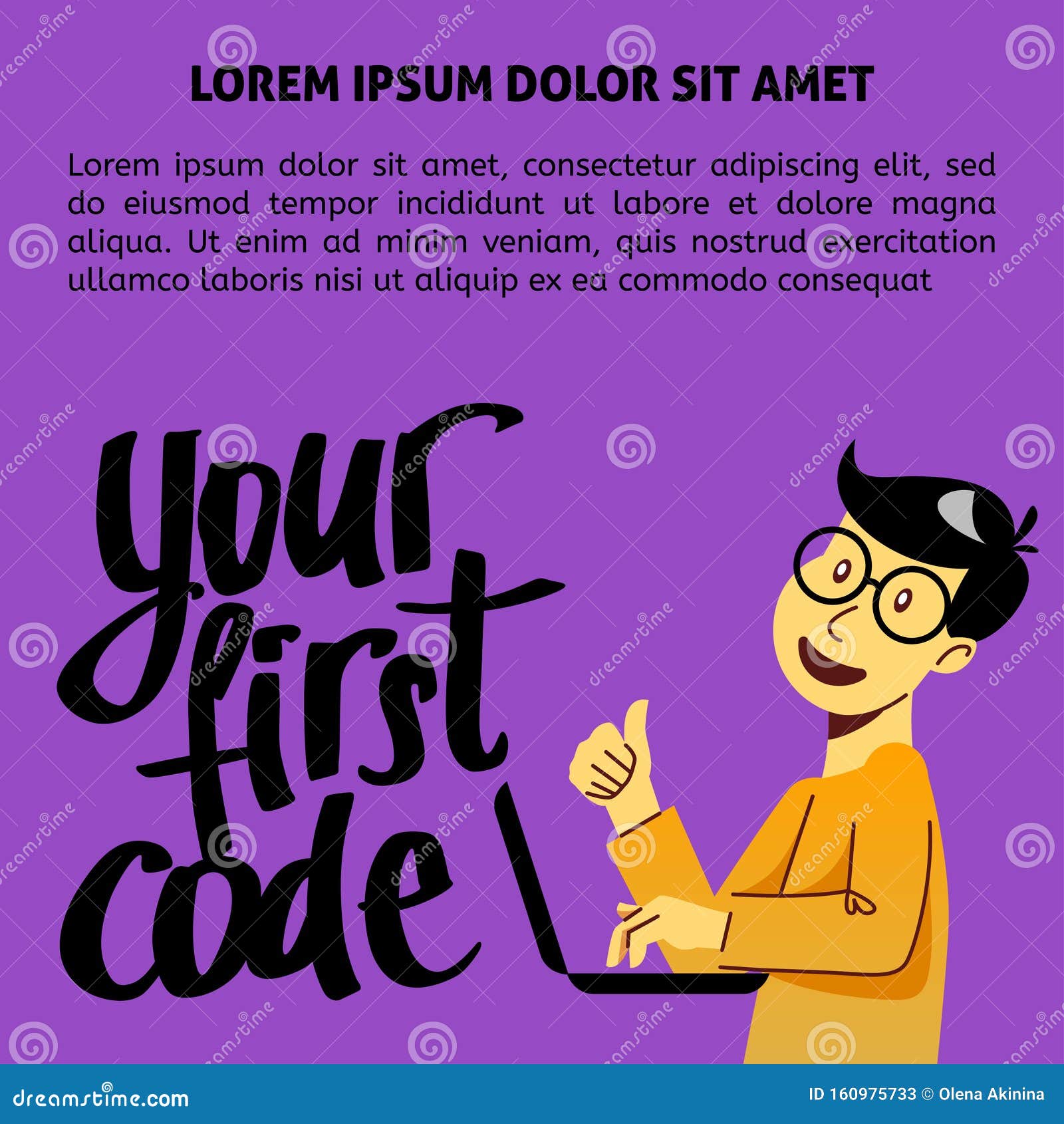 A Square Image of the Boy Who Studies Coding. a Vector Image for a ...