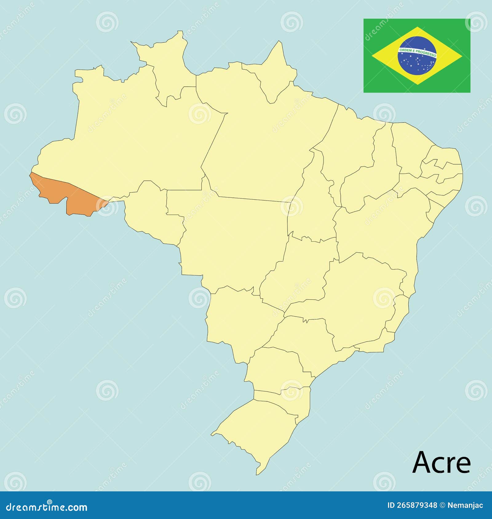 State of Acre, Map of Brazil Stock Illustration - Illustration of world ...