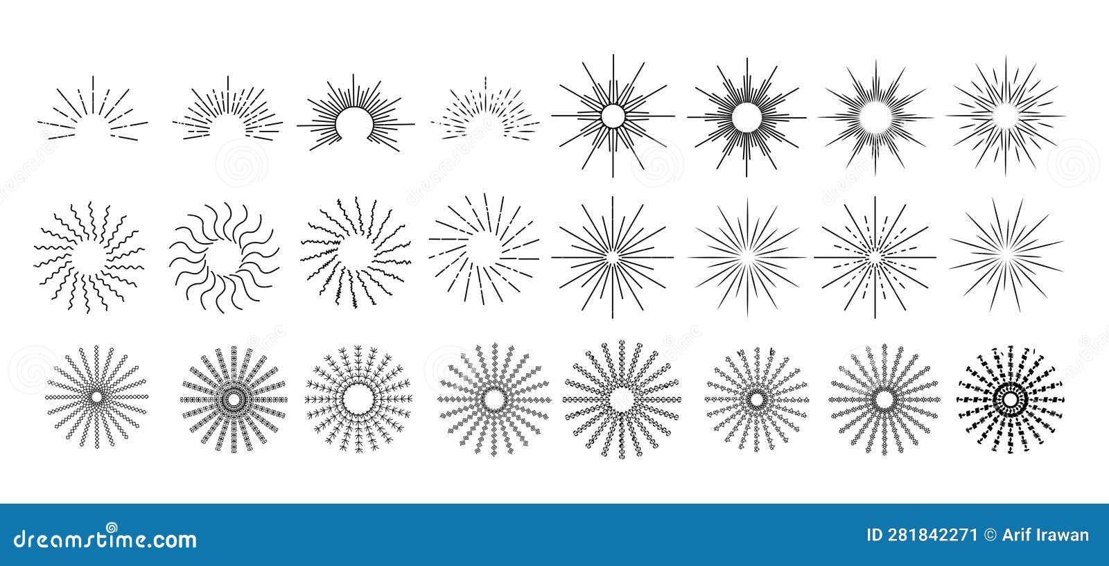 Sunburst Effect Big Set Vector Circle SUN Stock Vector - Illustration ...