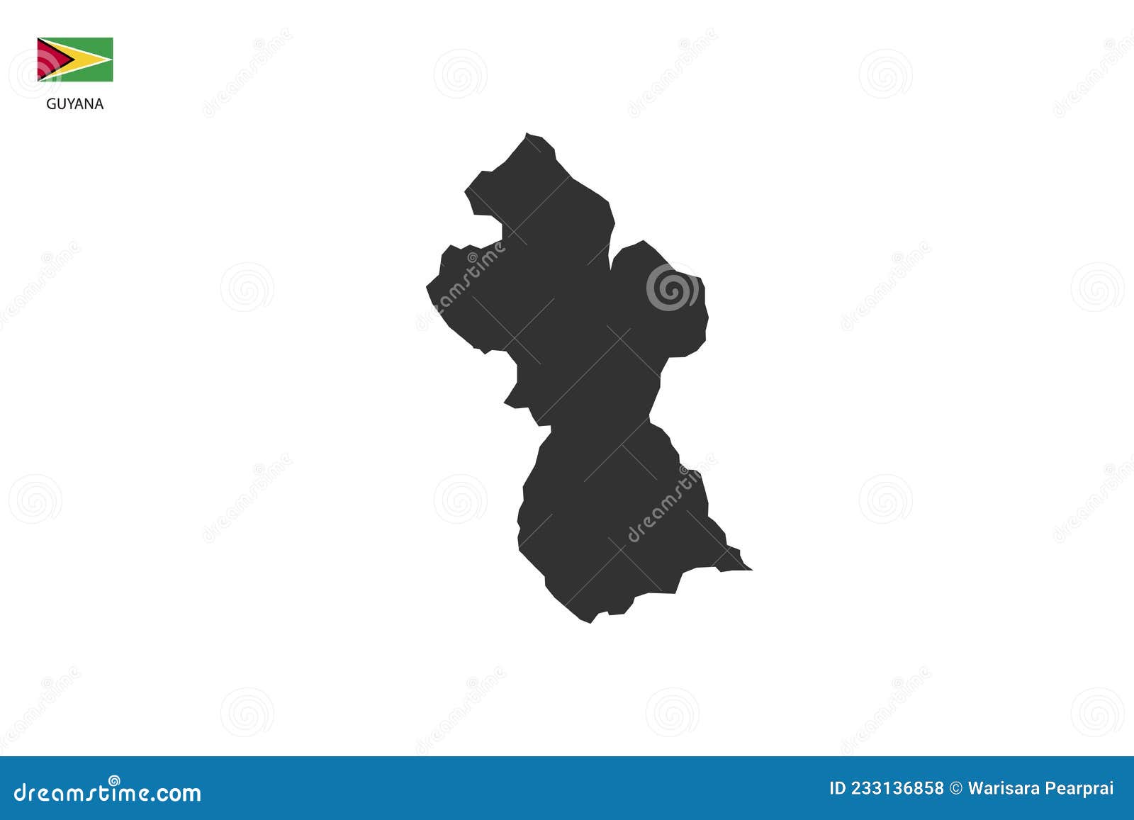 Guyana Black Shadow Map Vector on White Background and Country Flag ...