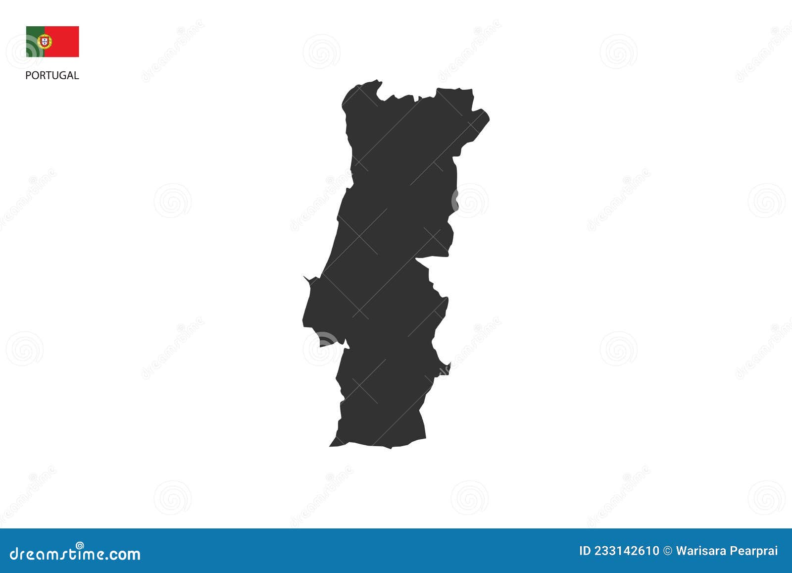 Portugal Black Shadow Map Vector On White Background And Country Flag ...