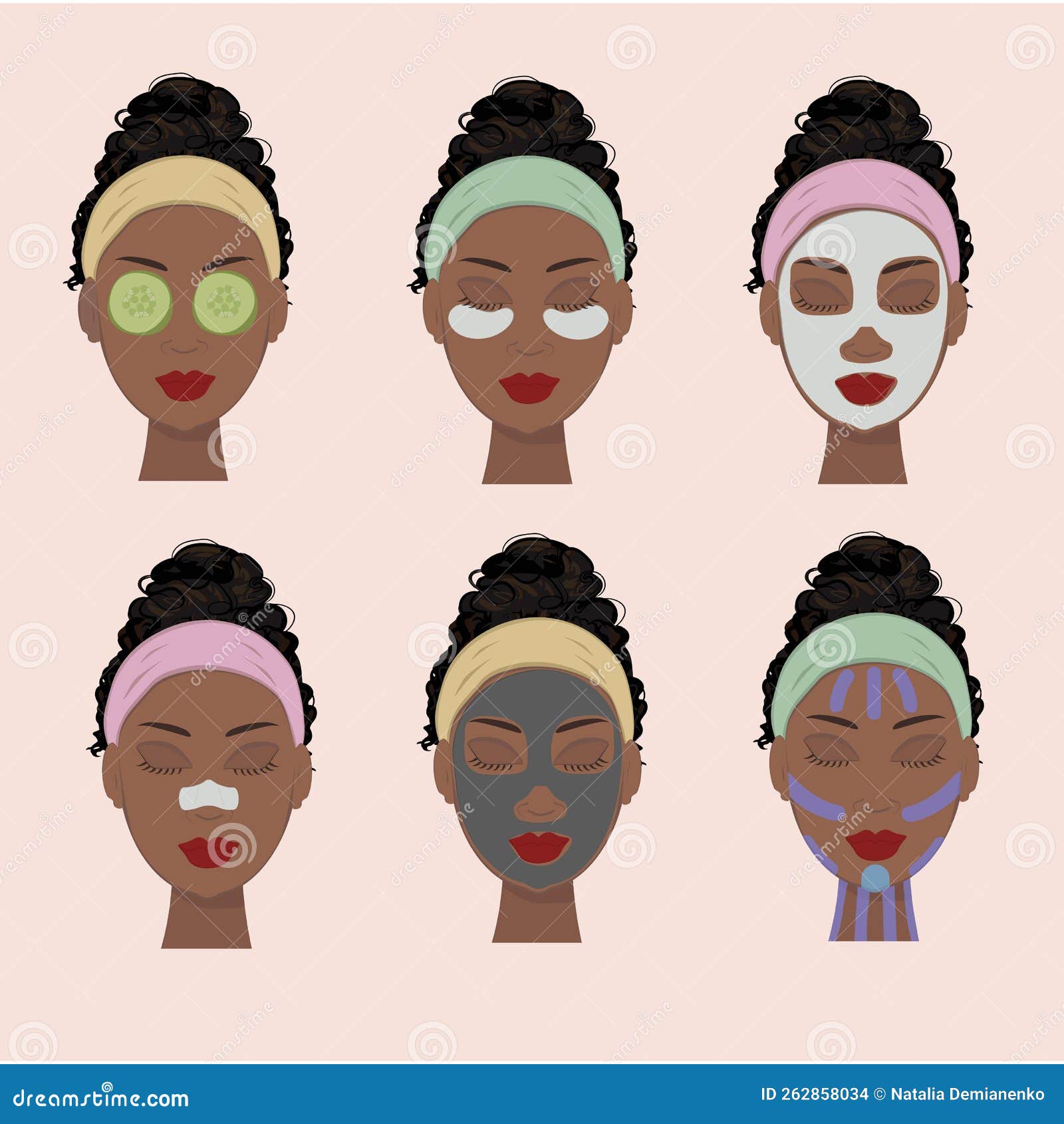 Facial Kinesio Taping. Face Of Woman And Colorful Tapes. Vector ...