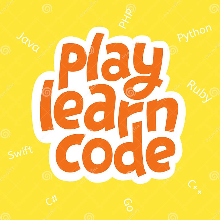 A Vector Image with a Lettering Play Learn Code. Children Coding Theme Isolated Text with the ...