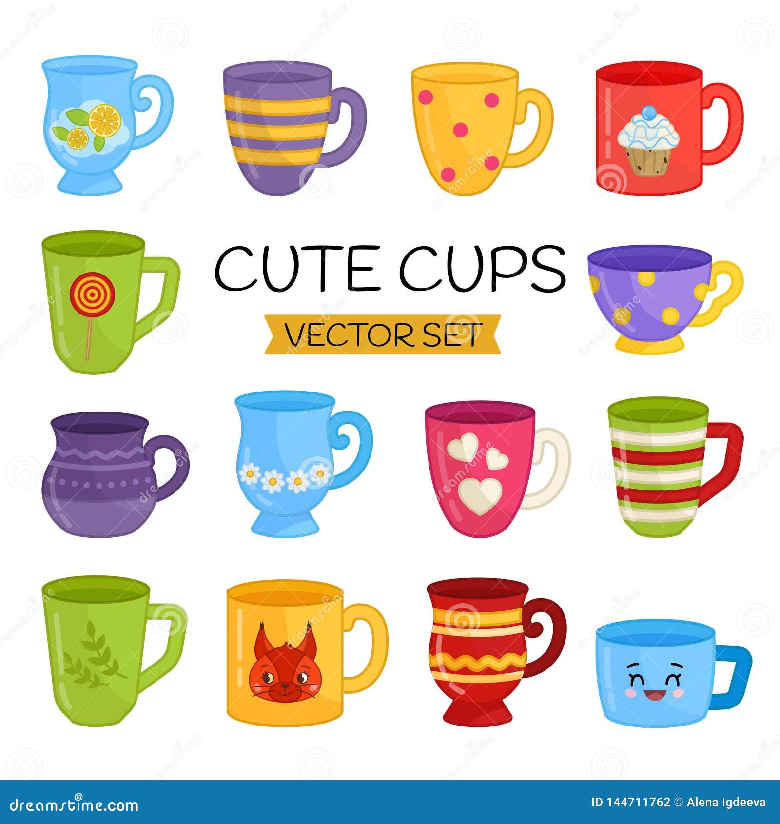 Vector set of cute mugs stock vector. Illustration of child - 144711762