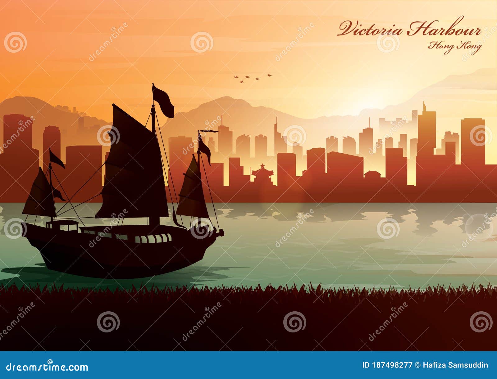 Victoria Harbour Scenery Cartoon Vector | CartoonDealer.com #63059367