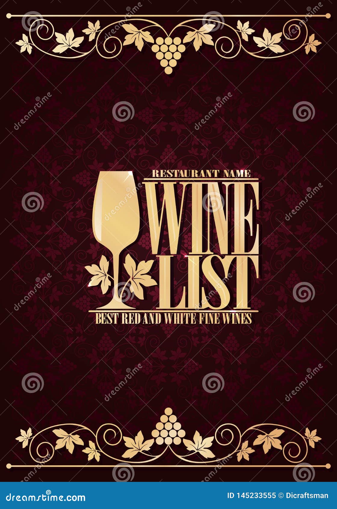 Vintage Wine List Menu Violet Background Gold Frame Stock Vector ...
