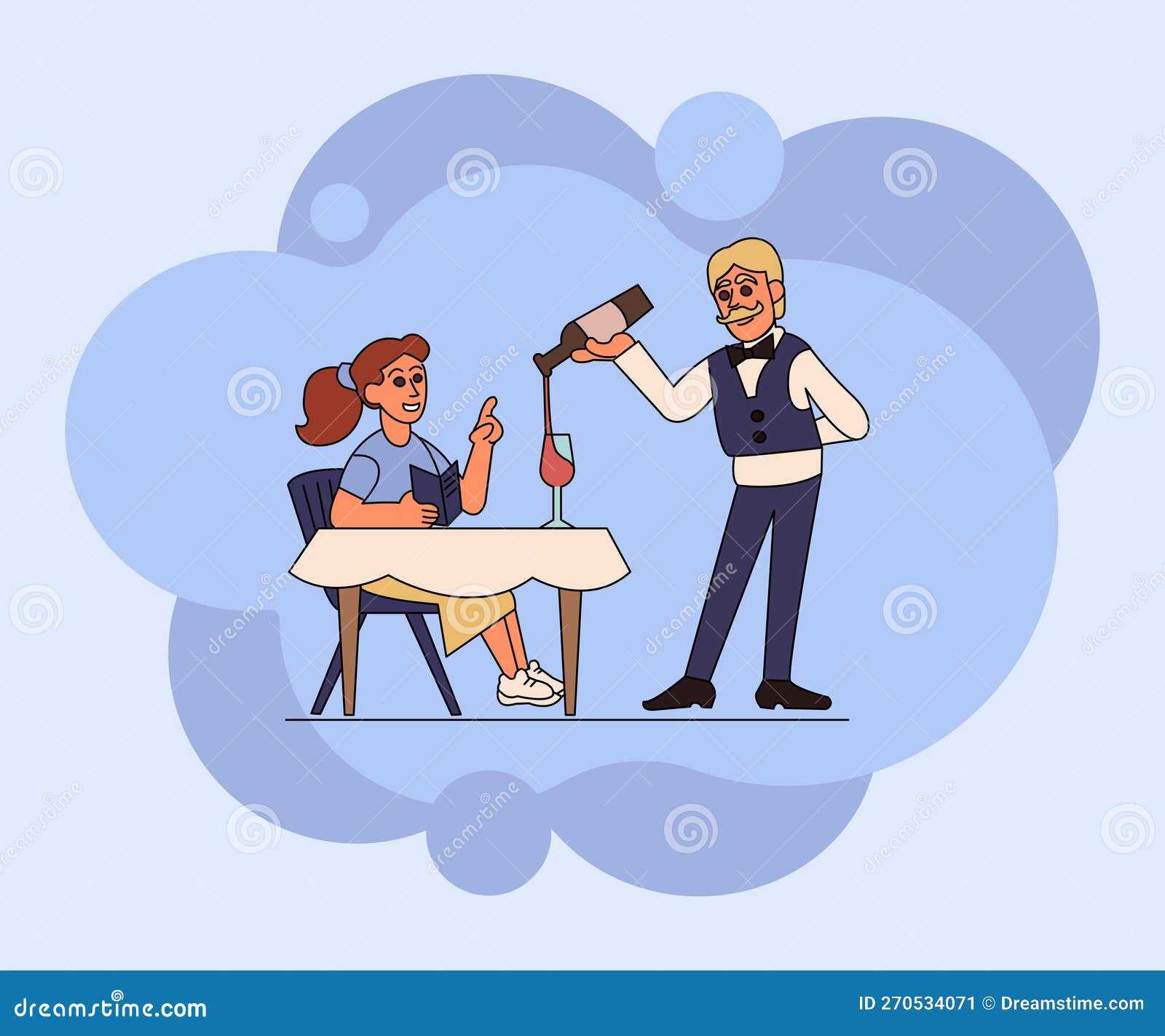 The Waiter is Serving a Customer Stock Illustration - Illustration of ...