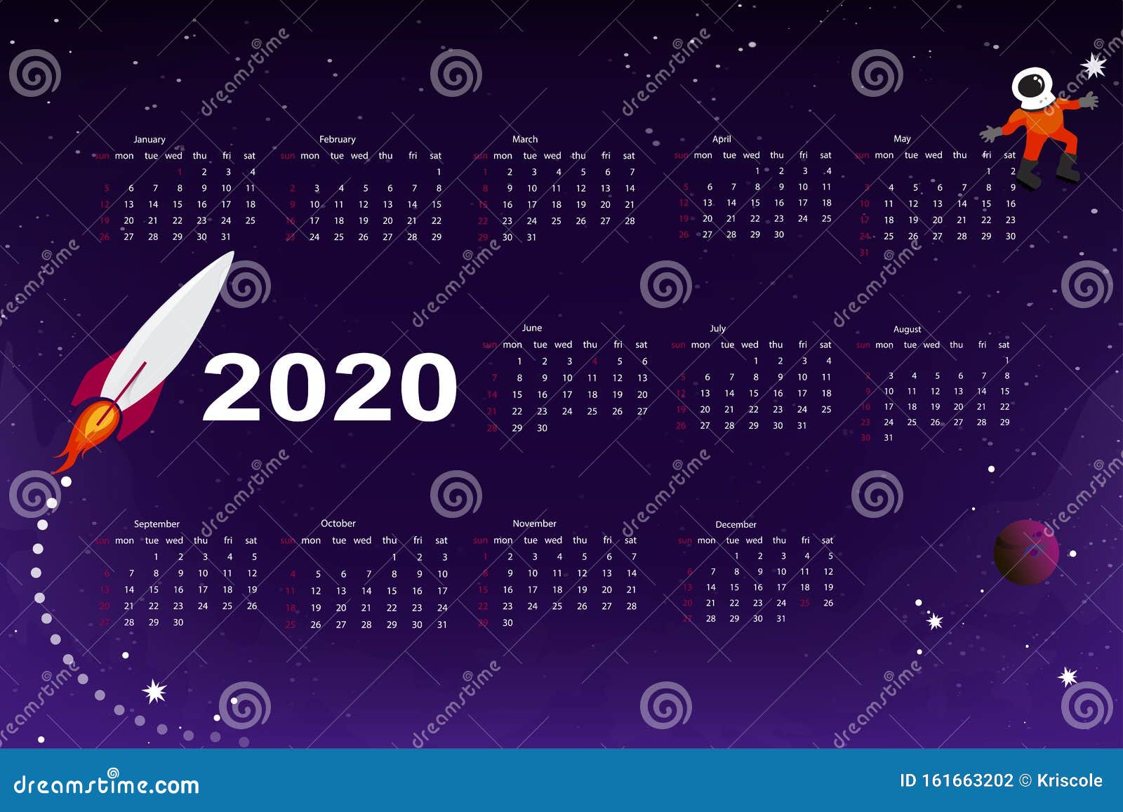 Print for Wall Calendar 2020 in Cartoon Style Stock Vector ...