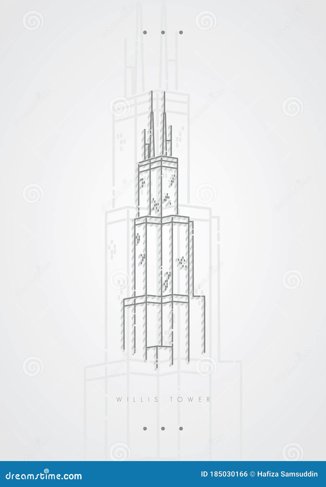 Sears Tower With Flag Cartoon Vector | CartoonDealer.com #3168211